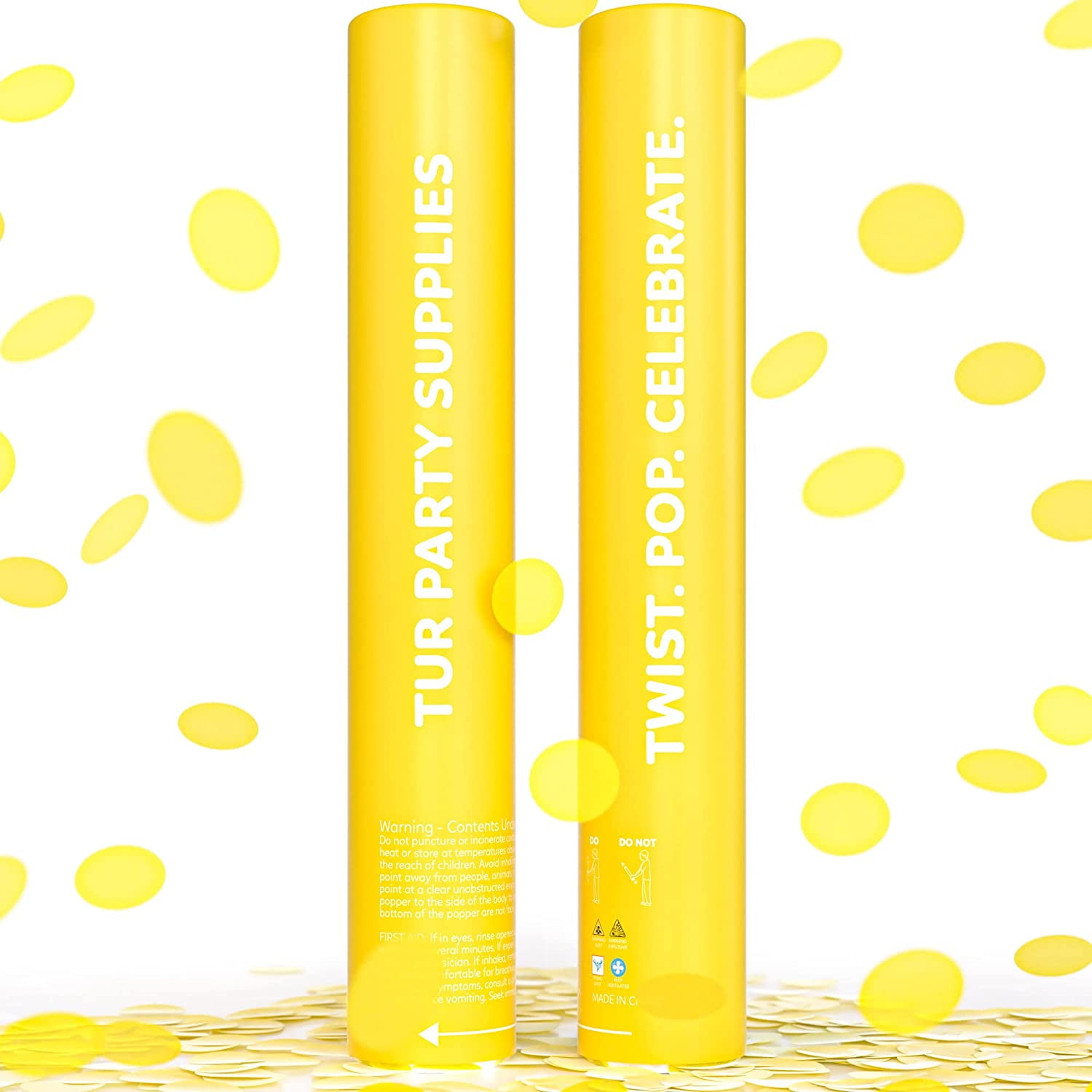 Biodegradable Yellow Confetti Poppers Cannon 2 Pack, 12-Inch Party ...
