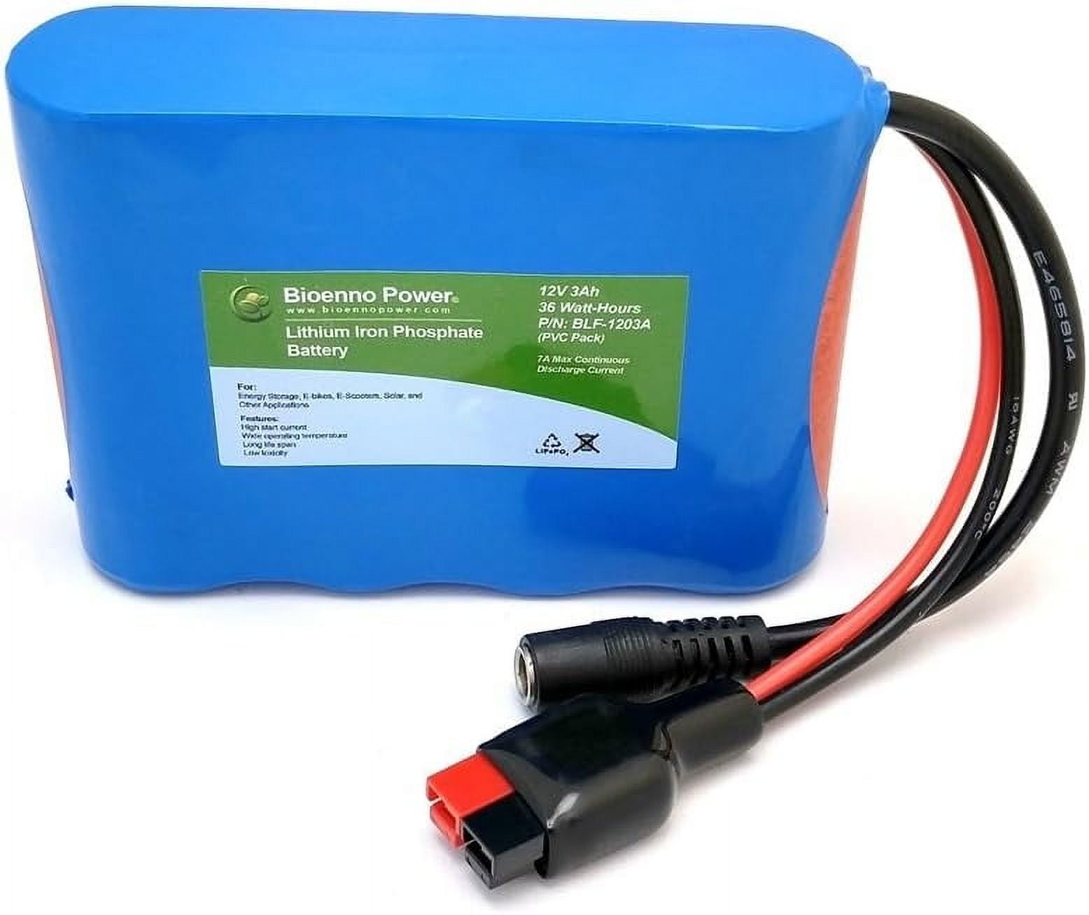 Bioenno Power 12V, 3Ah LFP LiFePO4 Lithium Iron Phosphate Battery (PVC ...