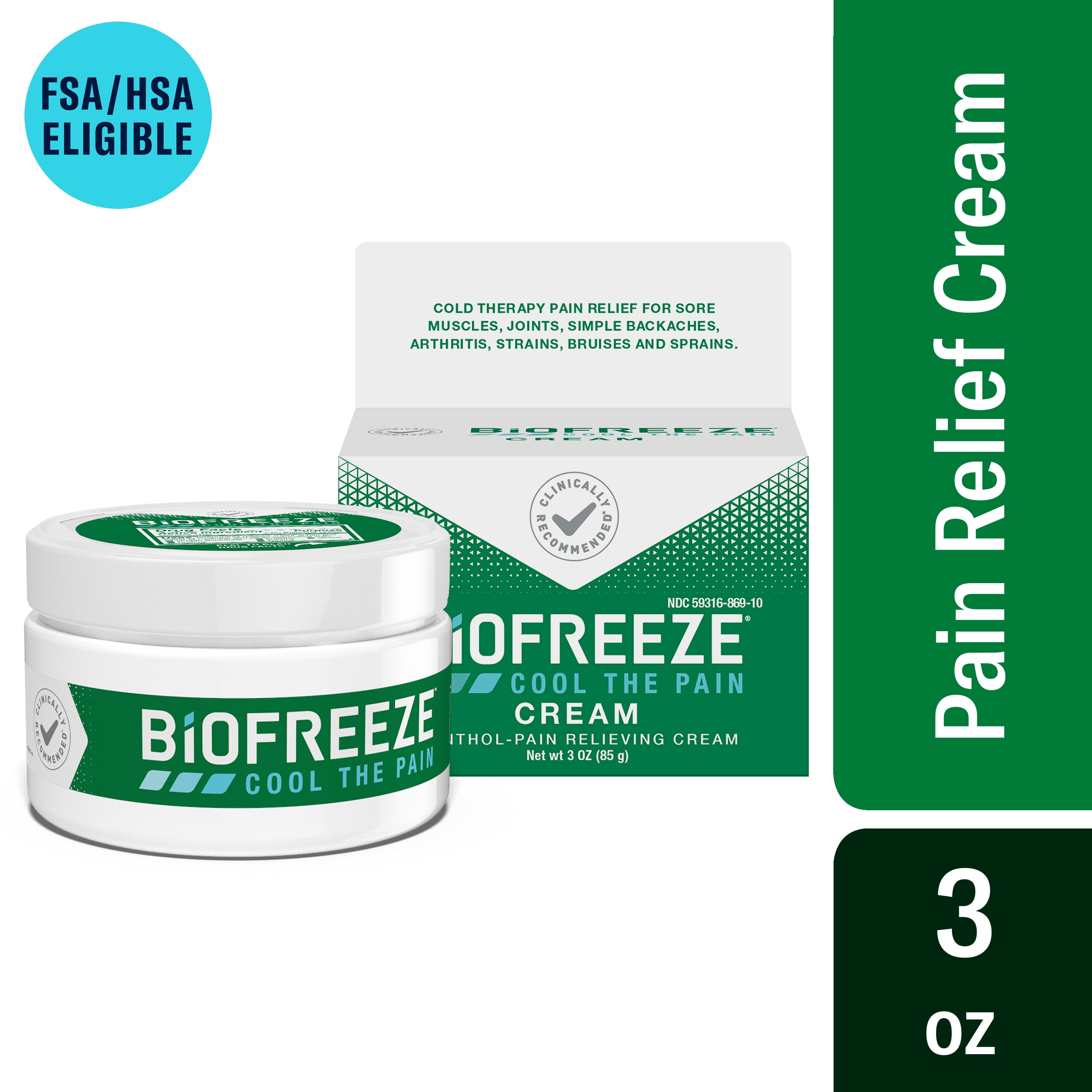 Biofreeze Pain Relief Cream, For Back Knee Muscle Joint and Arthritis Pain, 3 OZ Menthol ...