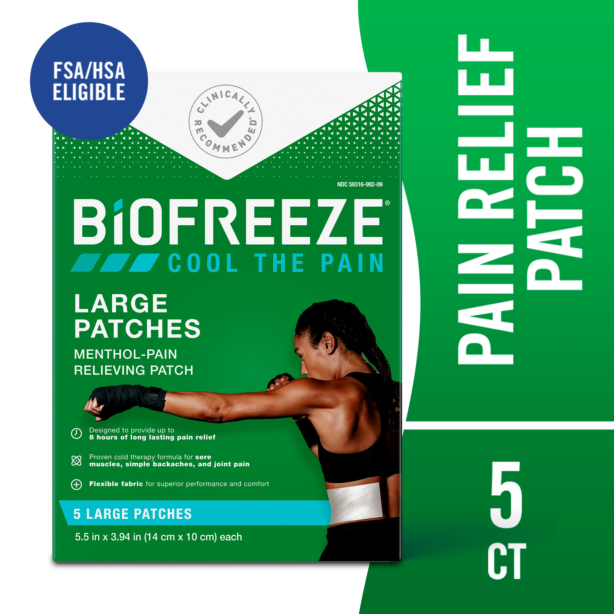 Biofreeze 5% Strength Menthol Topical Pain Relief Patches, 3.9375 X 5.5 ...