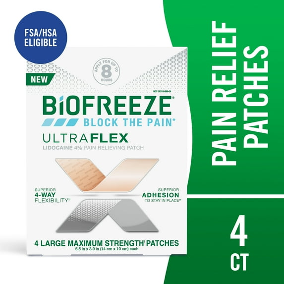 BioFreeze UltraFlex Lidocaine Back Knee Muscle Joint Pain Relief Patches 4 Count - Walmart.com