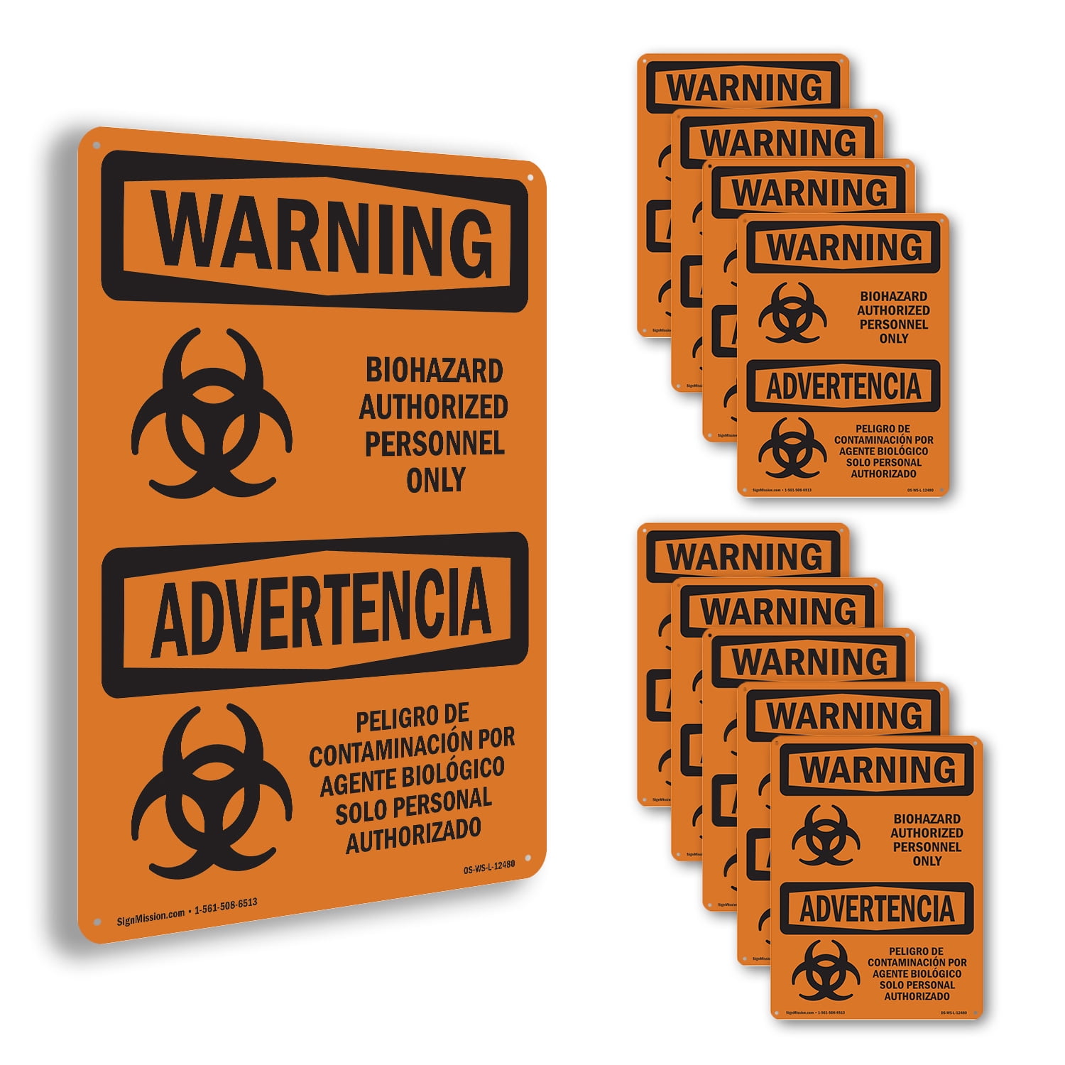 Biohazard Authorized Personnel Bilingual OSHA WARNING Rigid Plastic ...