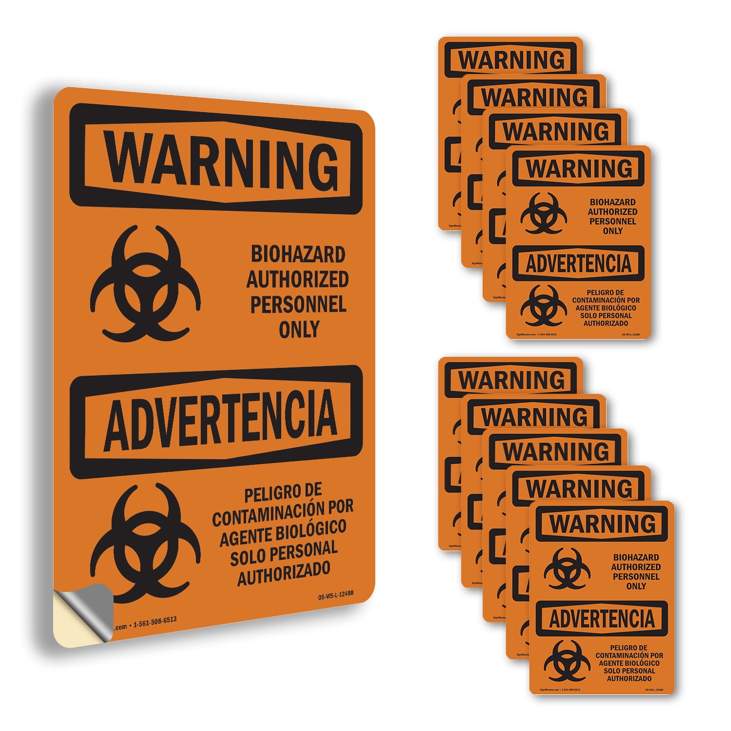 Biohazard Authorized Personnel Bilingual OSHA WARNING Vinyl Decal Label ...