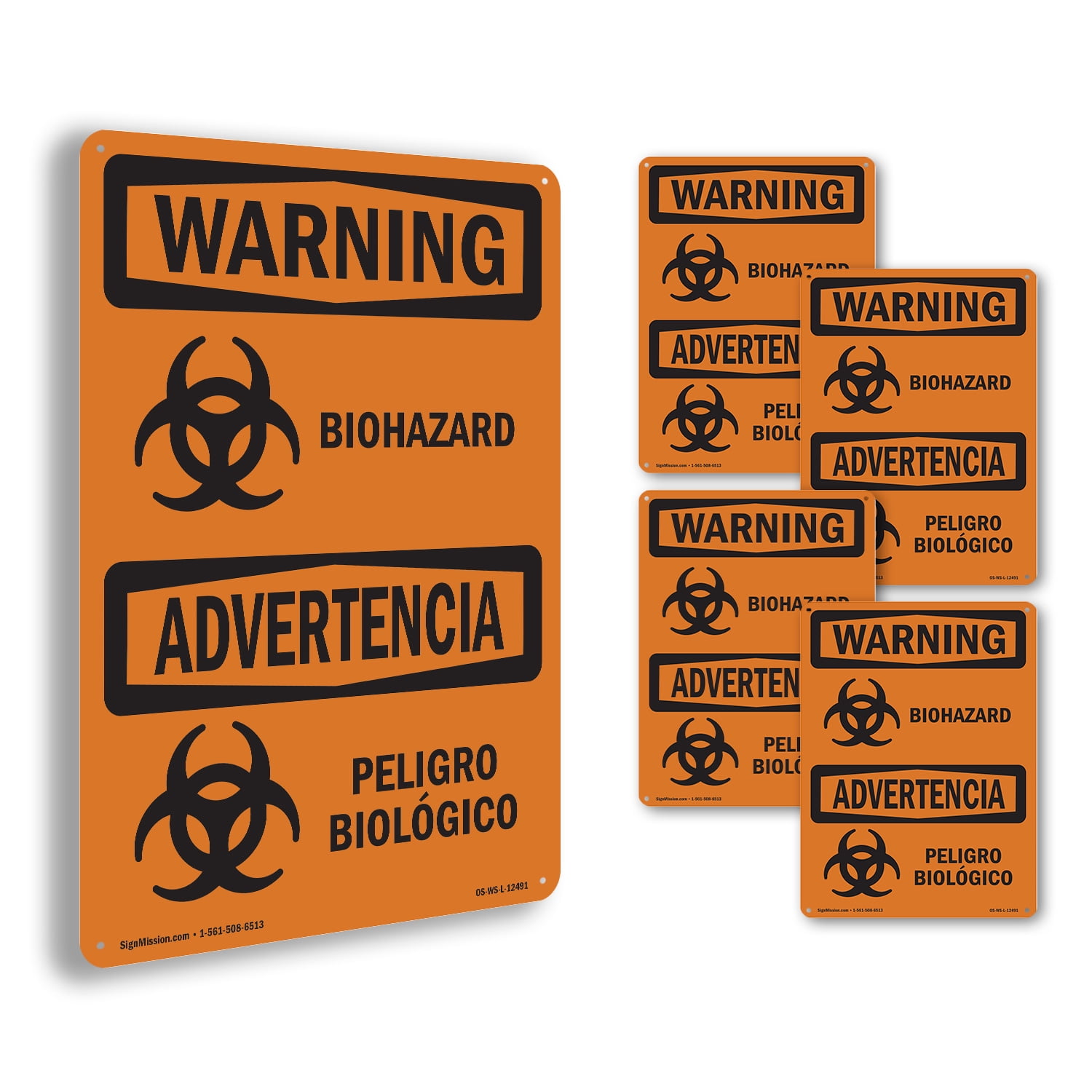 Biohazard Bilingual OSHA WARNING Rigid Plastic Sign 24 Inch x 18 Inch ...