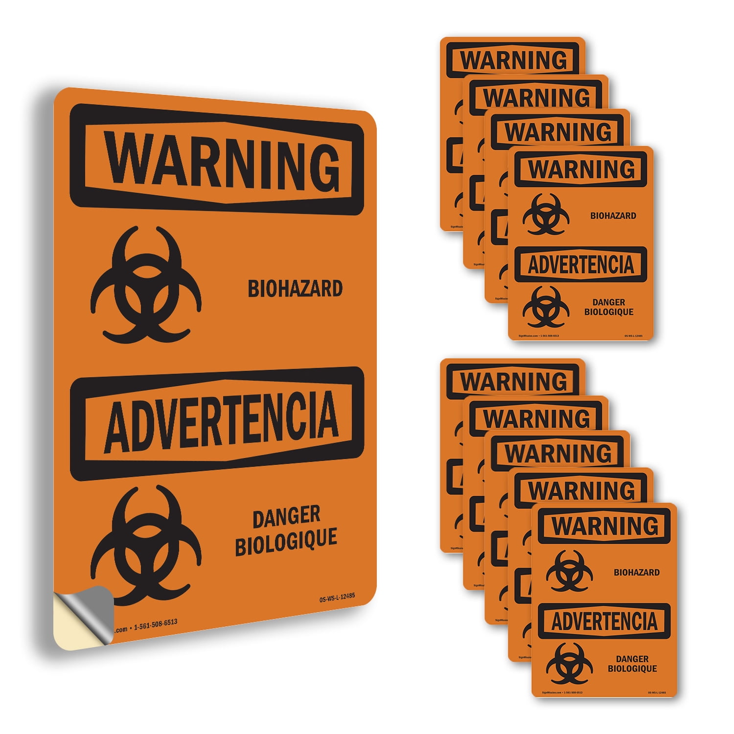 Biohazard Bilingual OSHA WARNING Vinyl Decal Label 7 Inch x 5 Inch - 10 ...