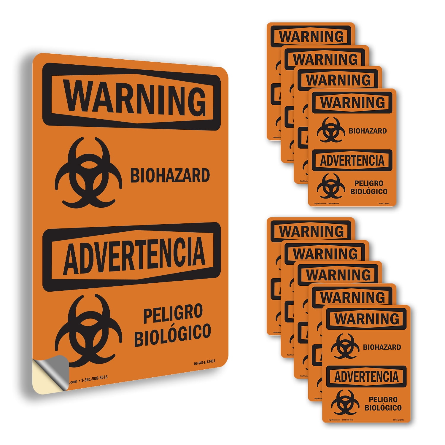 Biohazard Bilingual OSHA WARNING Vinyl Decal Label 7 Inch x 5 Inch - 10 ...