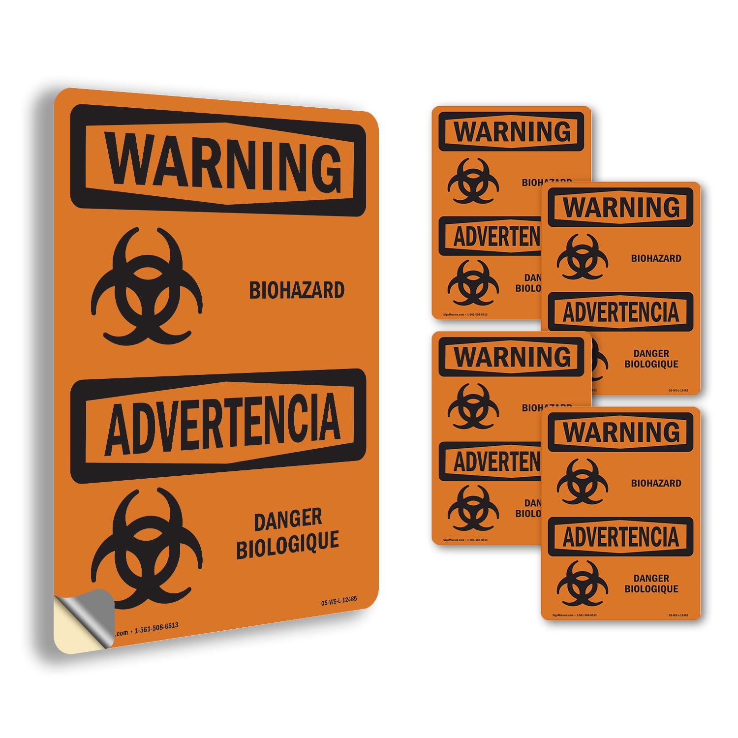 Biohazard Bilingual OSHA WARNING Vinyl Decal Label 7 Inch x 5 Inch - 5 ...