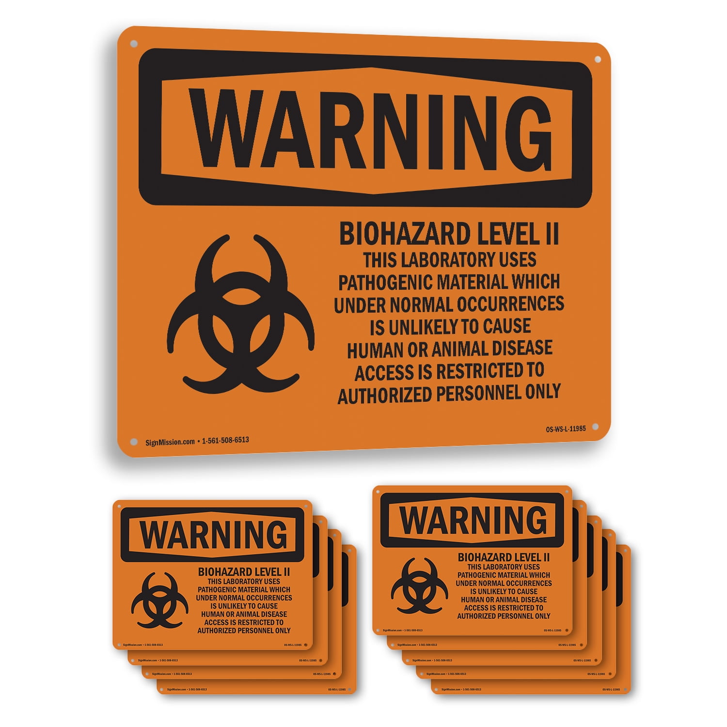 Biohazard Level II This Laboratory With Symbol OSHA WARNING Rigid ...