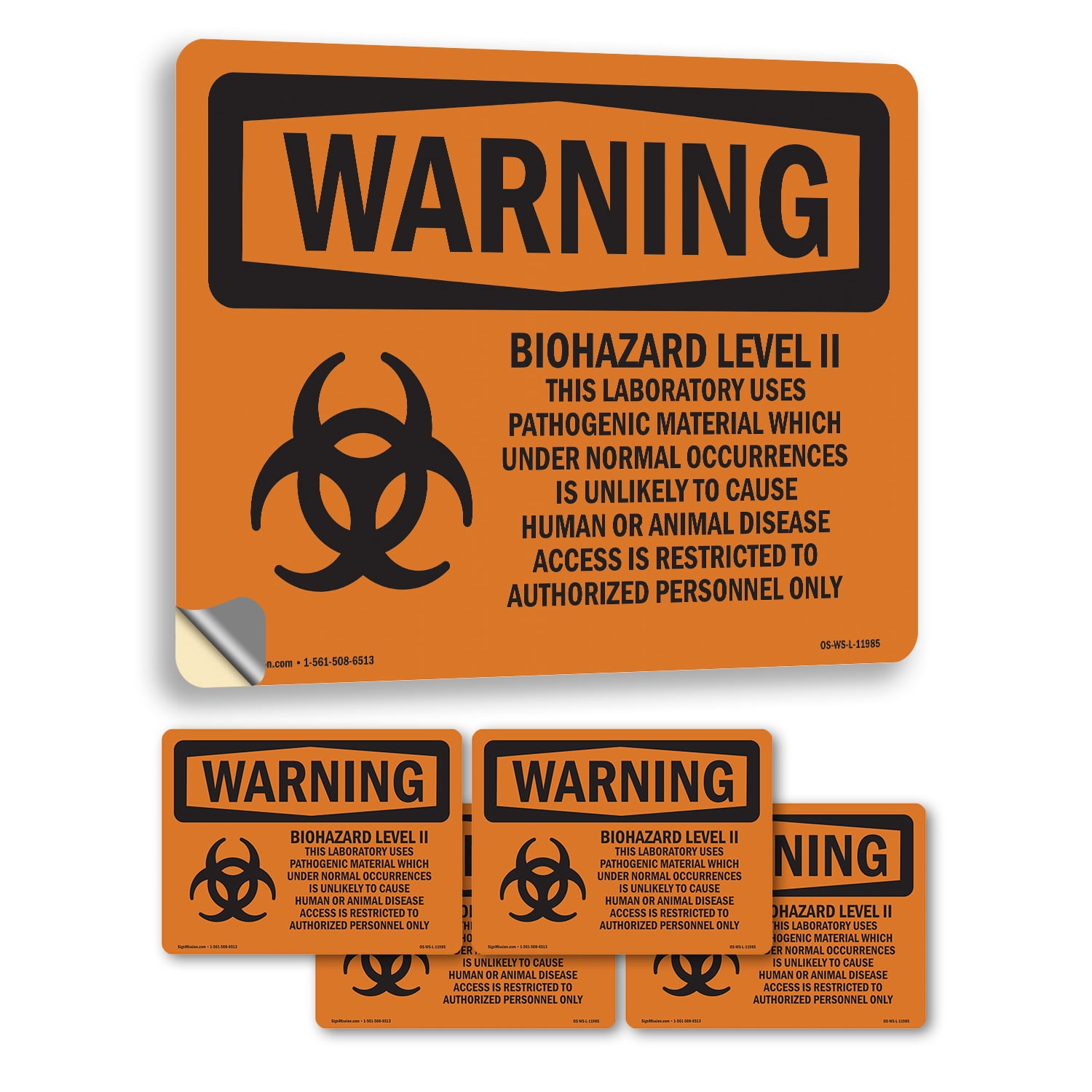 Biohazard Level II This Laboratory With Symbol OSHA WARNING Vinyl Decal ...