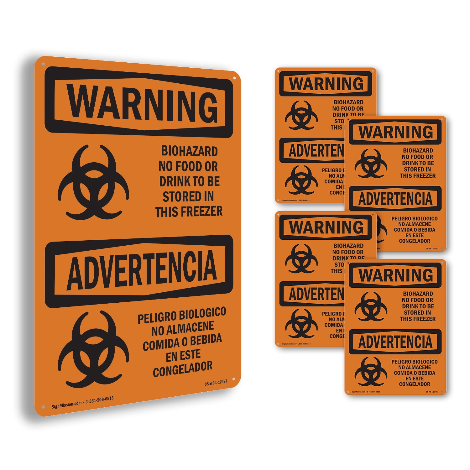 Biohazard No Food Or Drink Bilingual OSHA WARNING Rigid Plastic Sign 24 ...
