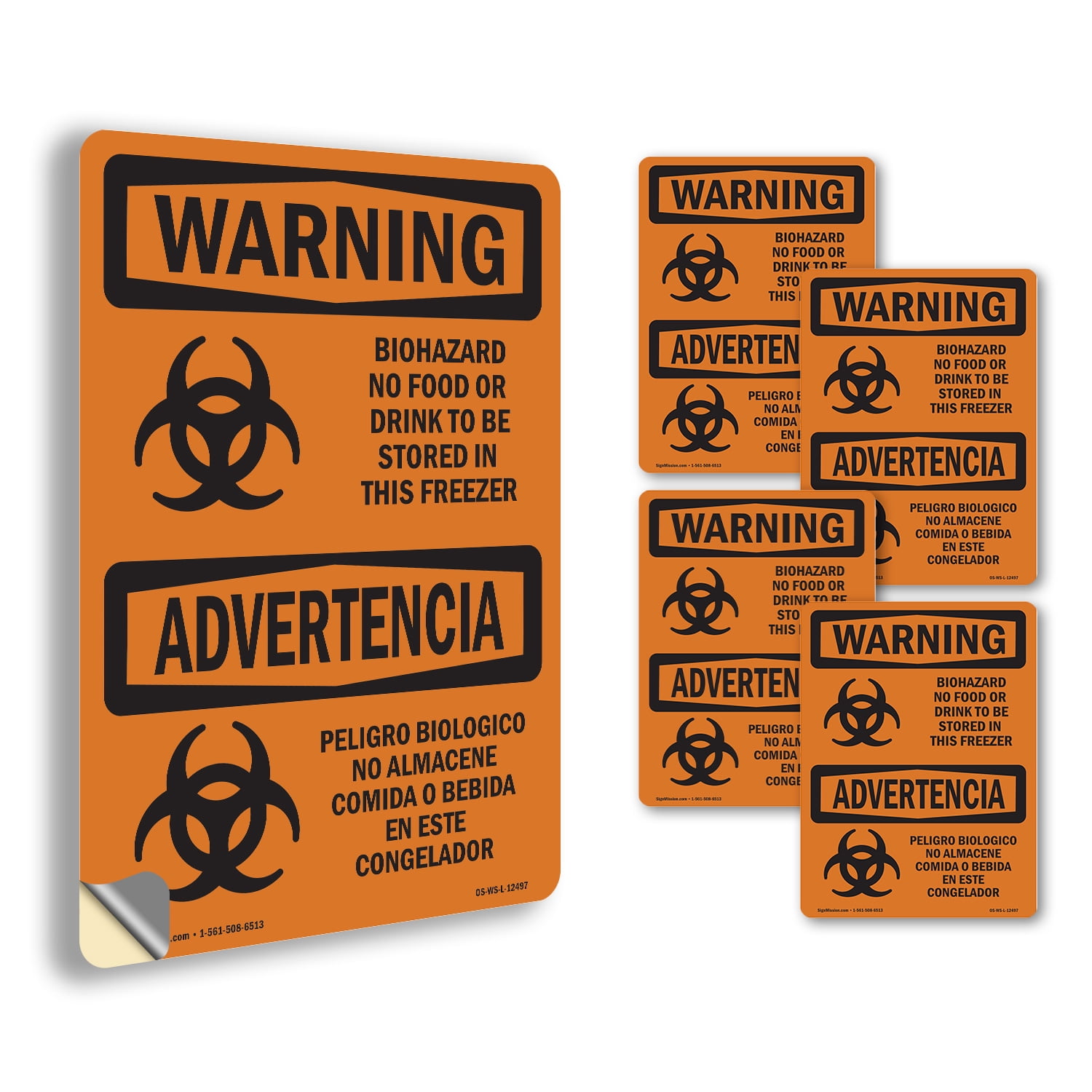 Biohazard No Food Or Drink Bilingual OSHA WARNING Vinyl Decal Label 10 ...