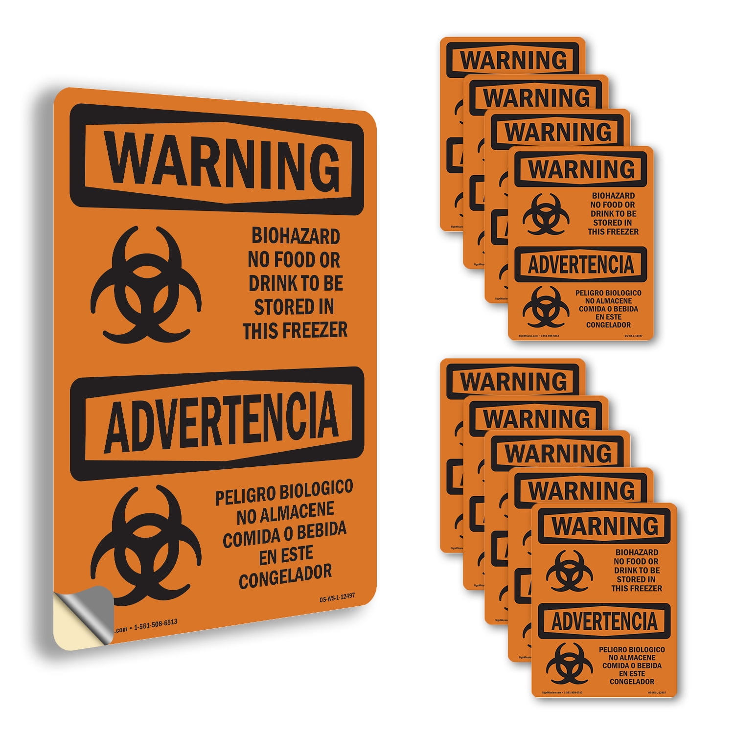 Biohazard No Food Or Drink Bilingual OSHA WARNING Vinyl Decal Label 18 ...