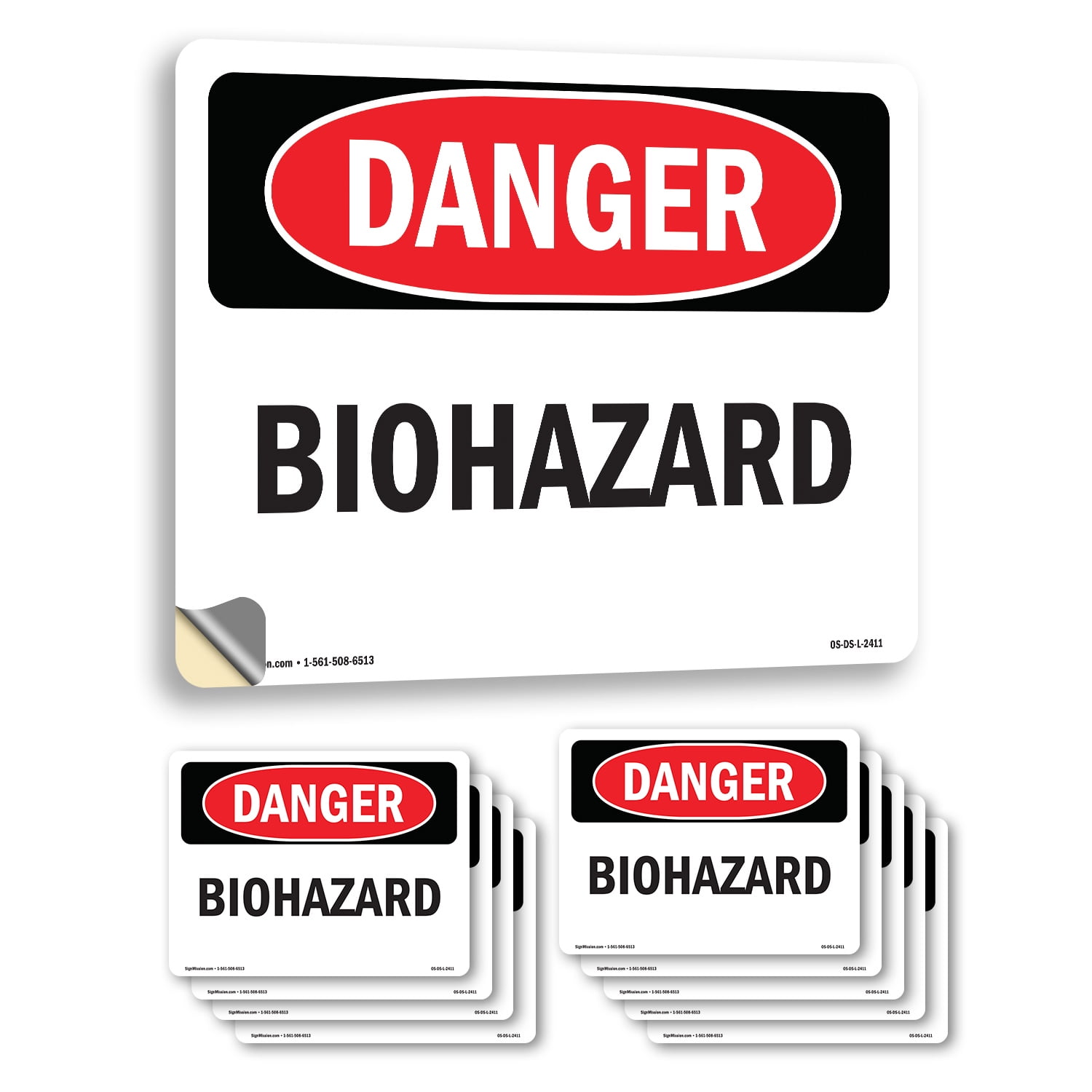 Biohazard OSHA Danger Vinyl Decal Label 10 Inch x 7 Inch - 10 Pack ...