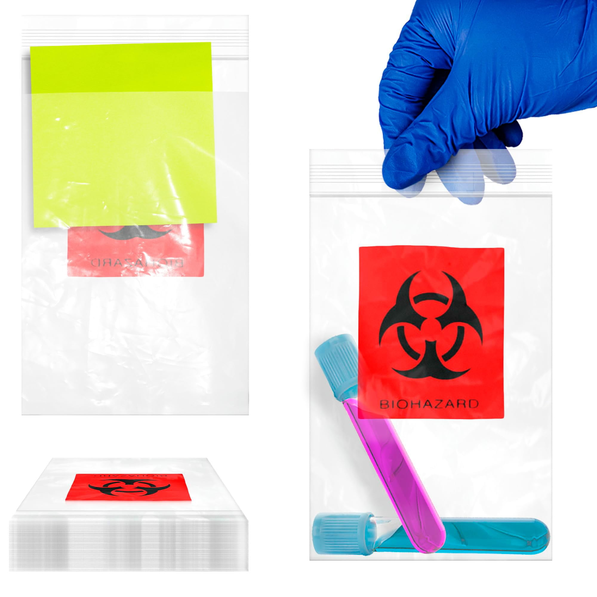 Biohazard Specimen Bags 3x5 Inches, Pack of 1000 Clear Zipper Top Bags, 3-Wall Polyethylene ...