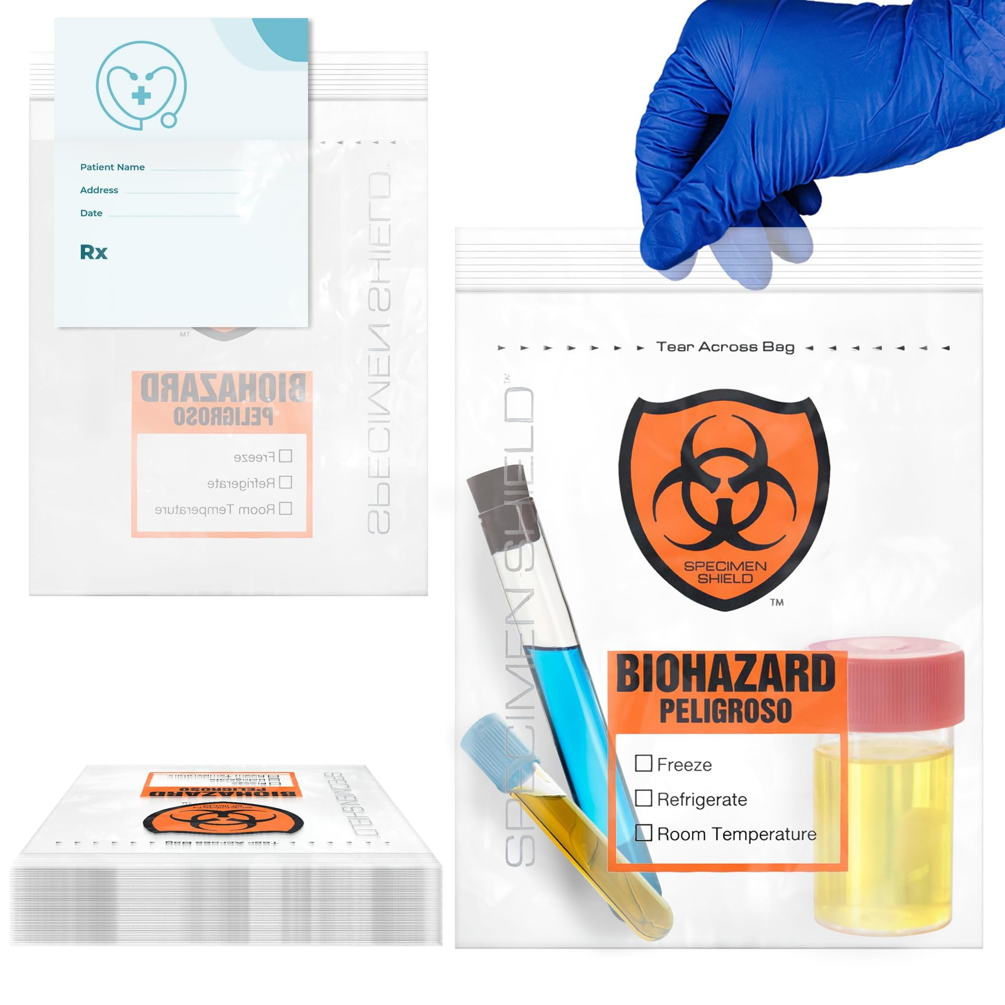 Biohazard Specimen Bags, 8 x 10 Inch. Pack of 2000 Clear Zipper Specimen Bags. 3 Wall ...
