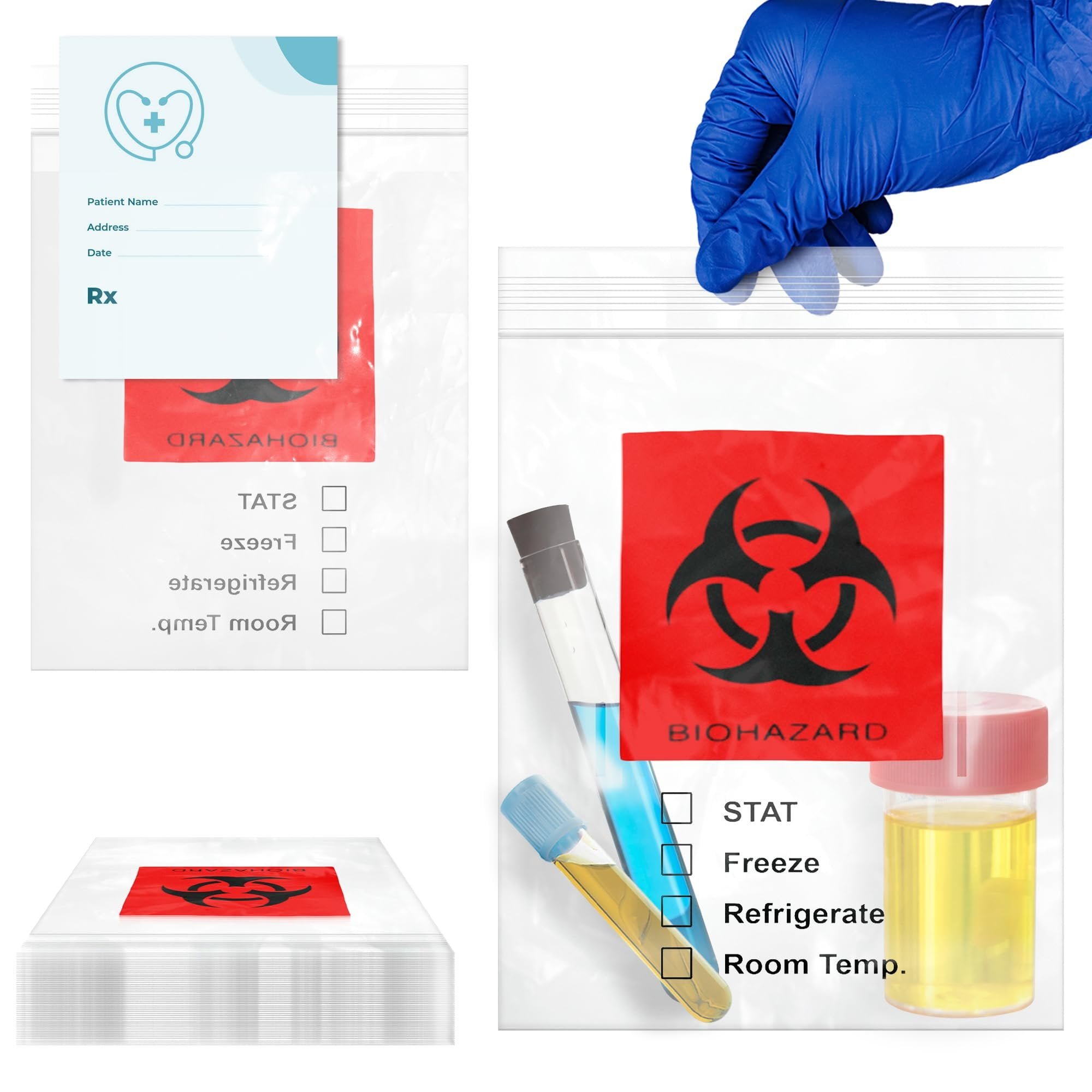 Biohazard Specimen Bags Waterproof with Zipper 2 Mil Thick 100 Count 8 ...