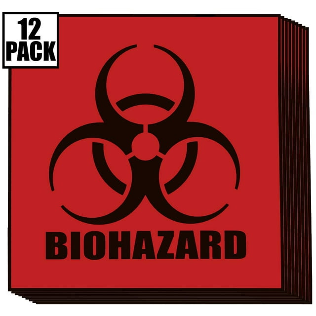 Biohazard Warning Label, 6" x 6", Pack of 12 Labels, Coated Paper, Red ...