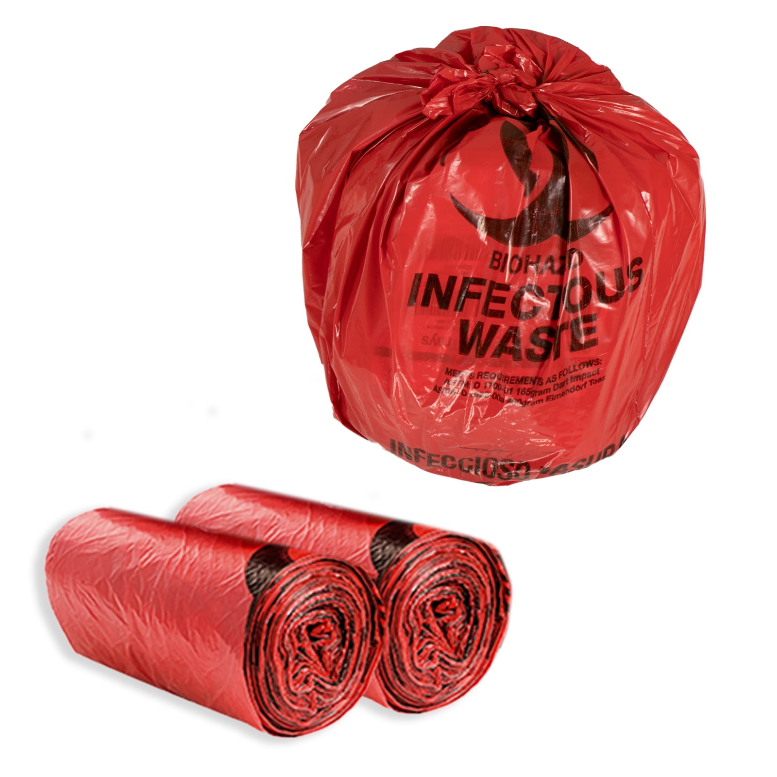 Biohazard Waste Bag, Red, 17"x17", 1.5 Mil, Flat, 4 Gallon, 25Pcs ...