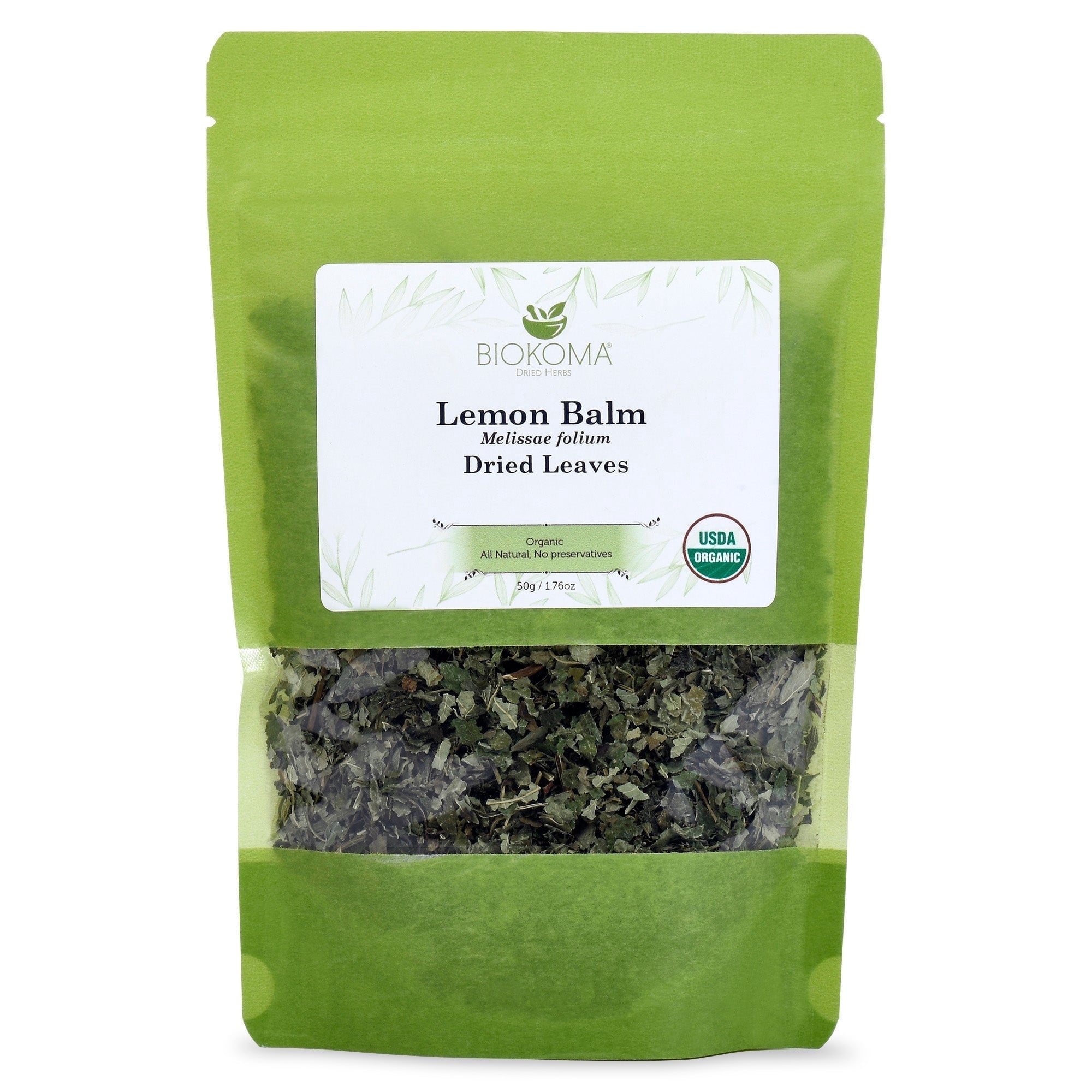 Biokoma Organic Lemon Balm Herbal Leaf Tea, 50g Resealable Pouch, USDA ...