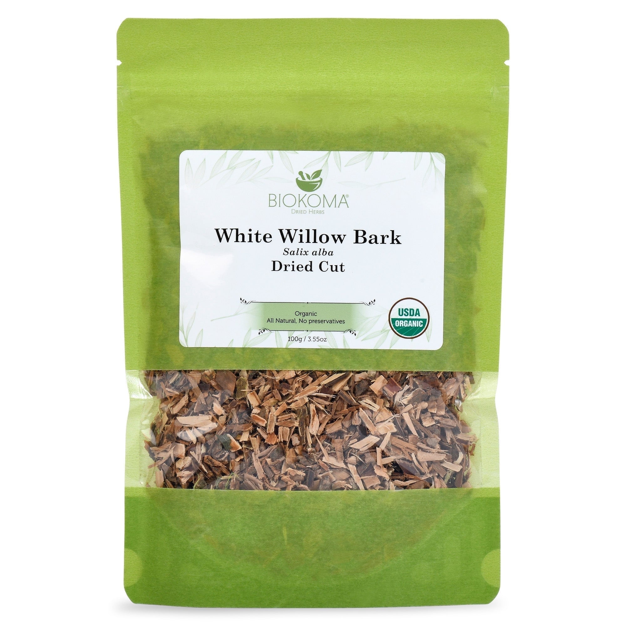 Biokoma Pure and Organic White Willow Bark Dried Cut 100g (3.55oz) In ...