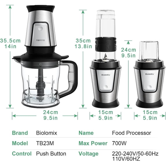 BioloMix Blender and Food Processor Combo, 700W Portable Juicer ...