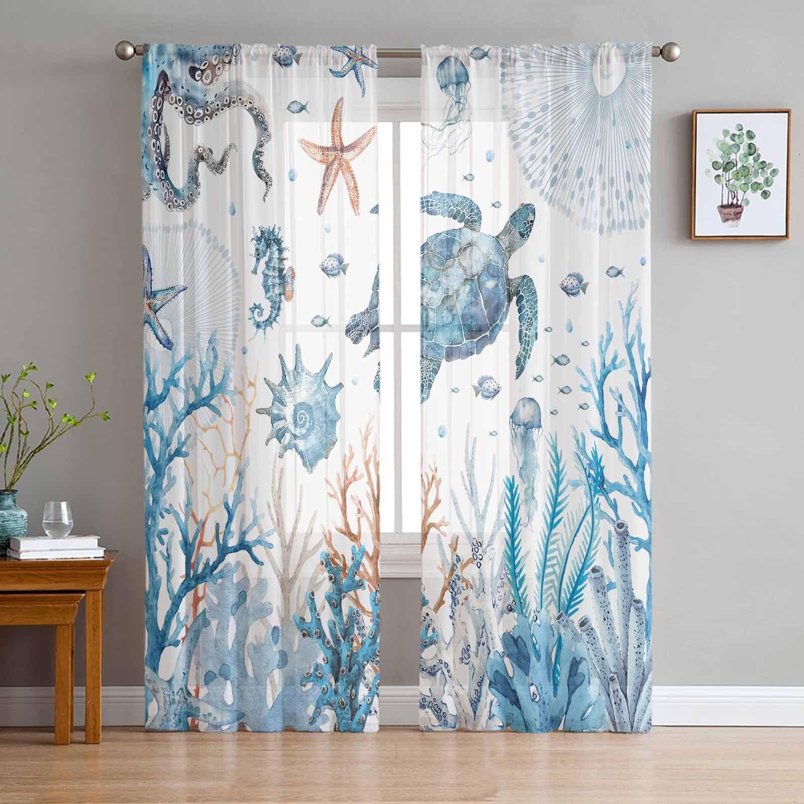 Biological Coral Turtle Octopus Curtain For Living Room Bedroom Kitchen ...