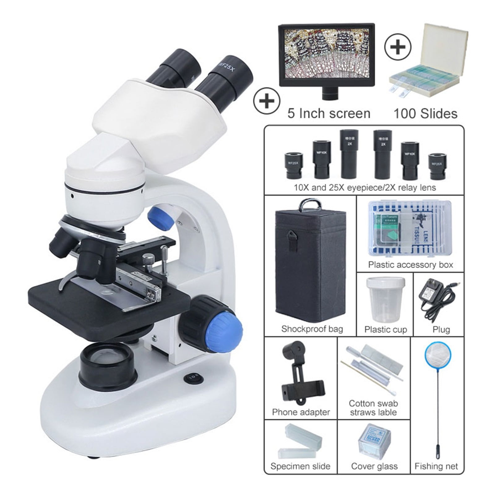 Biological Microscope 40-2000X Binocular Microscope With Top/Bottom LED ...