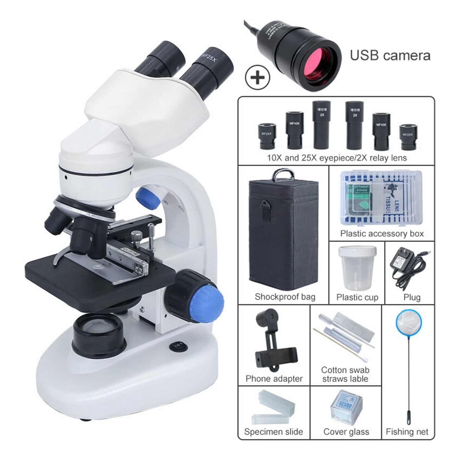 Biological Microscope 40-2000X Binocular Microscope With Top/Bottom LED ...