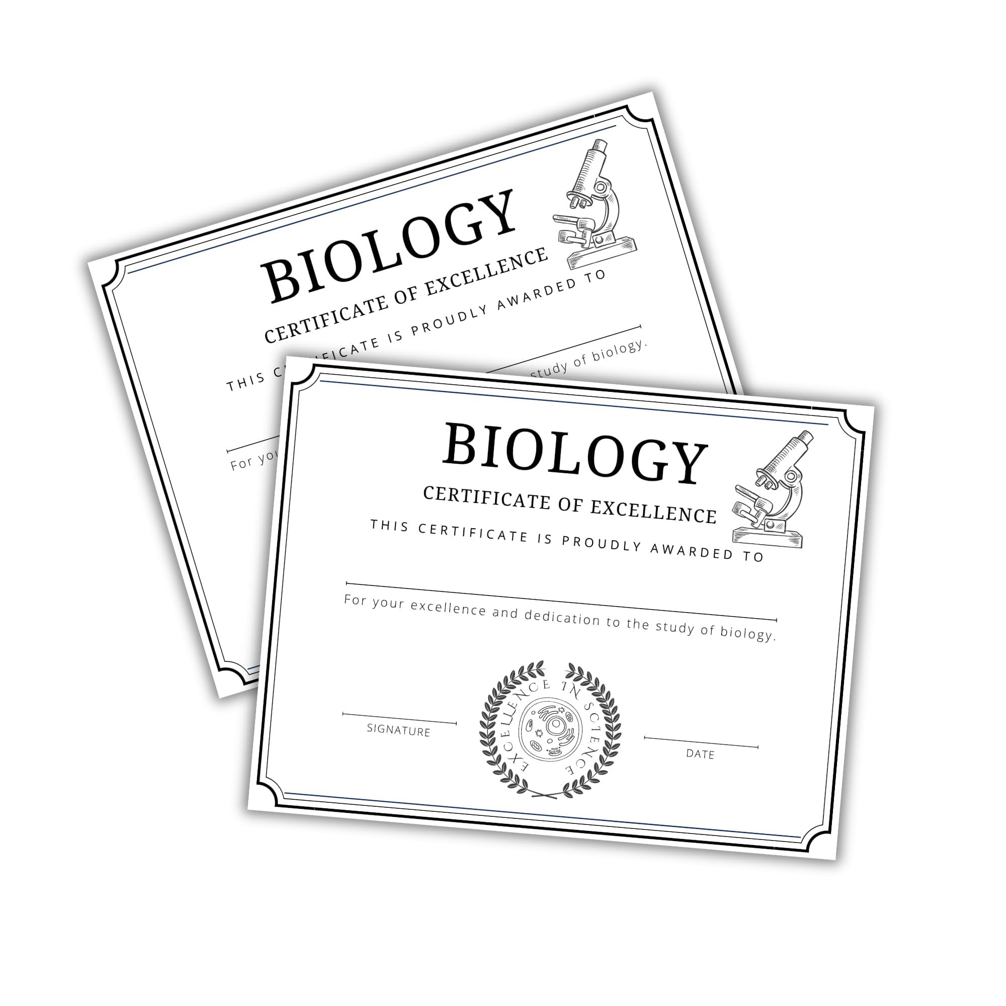 Biology Award Certificate of Excellence 30pk 8.5x11 High School ...