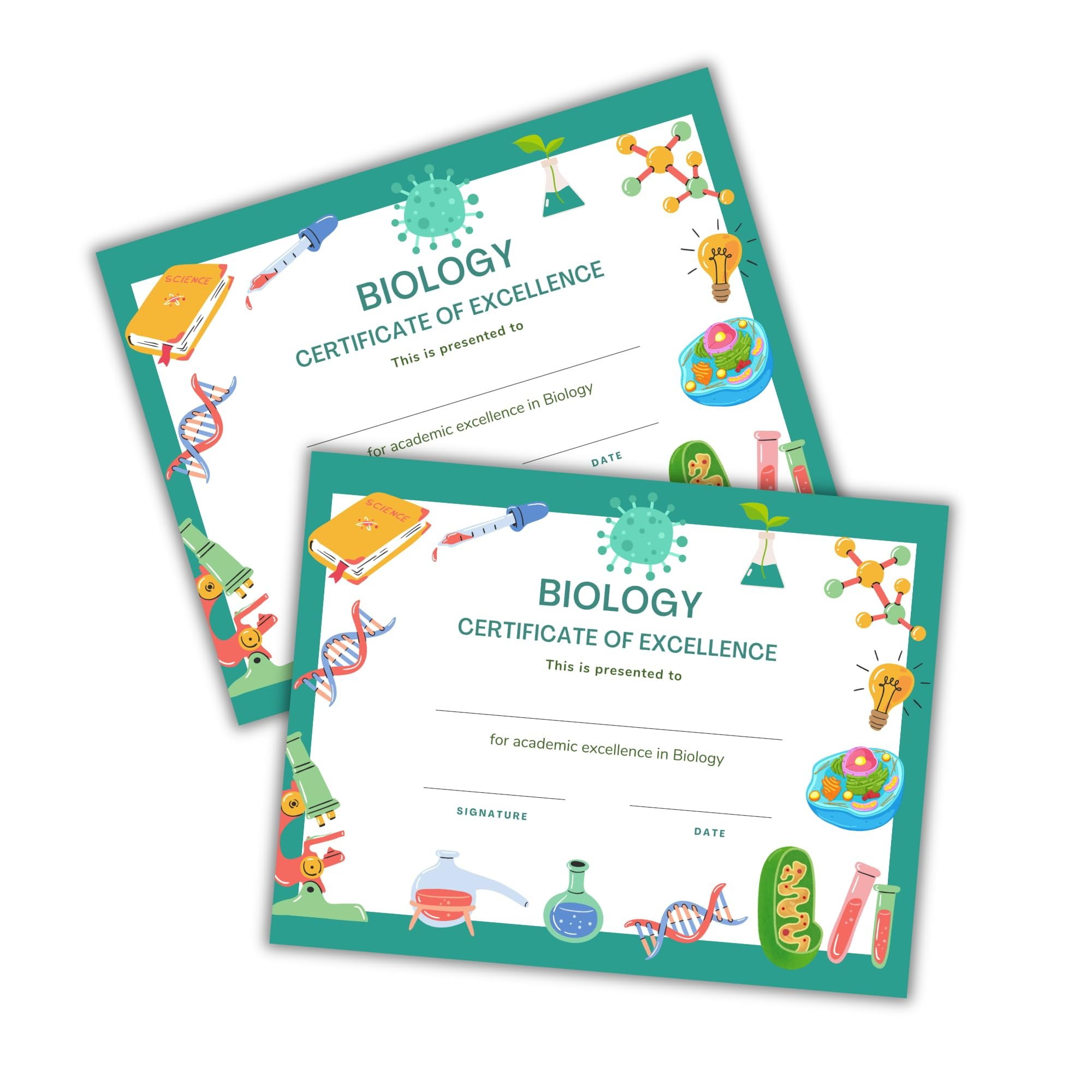Biology Certificate of Excellence Award 30pk 8.5x11 High School Class ...