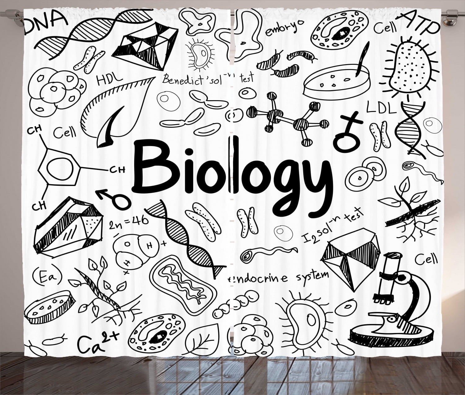 Ambesonne Biology Curtains 2 Panel Set, Science Class Sketch Art, 108 ...