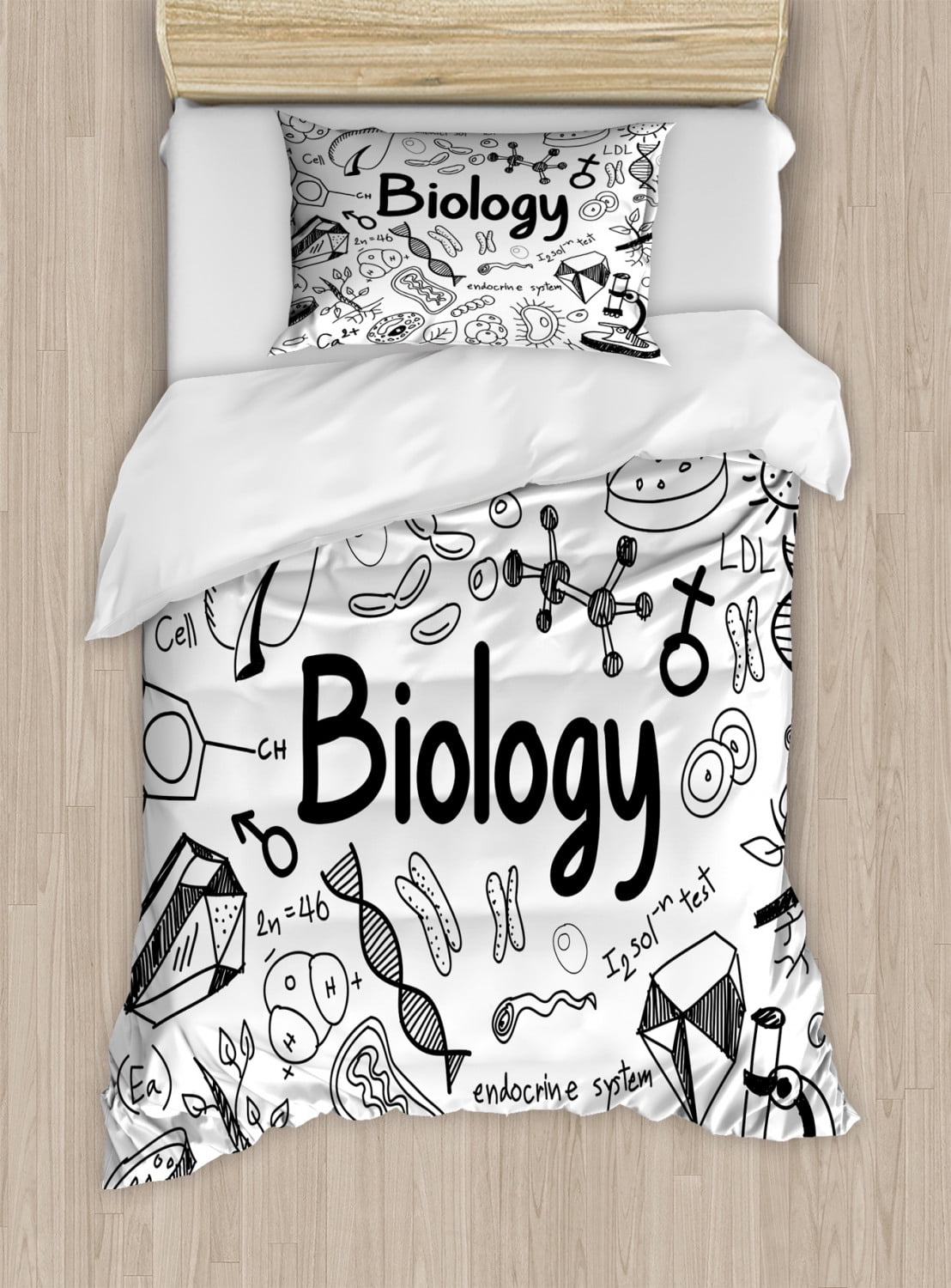 Biology Duvet Cover Set Twin Size, Doodle Hand-writing Elements School ...