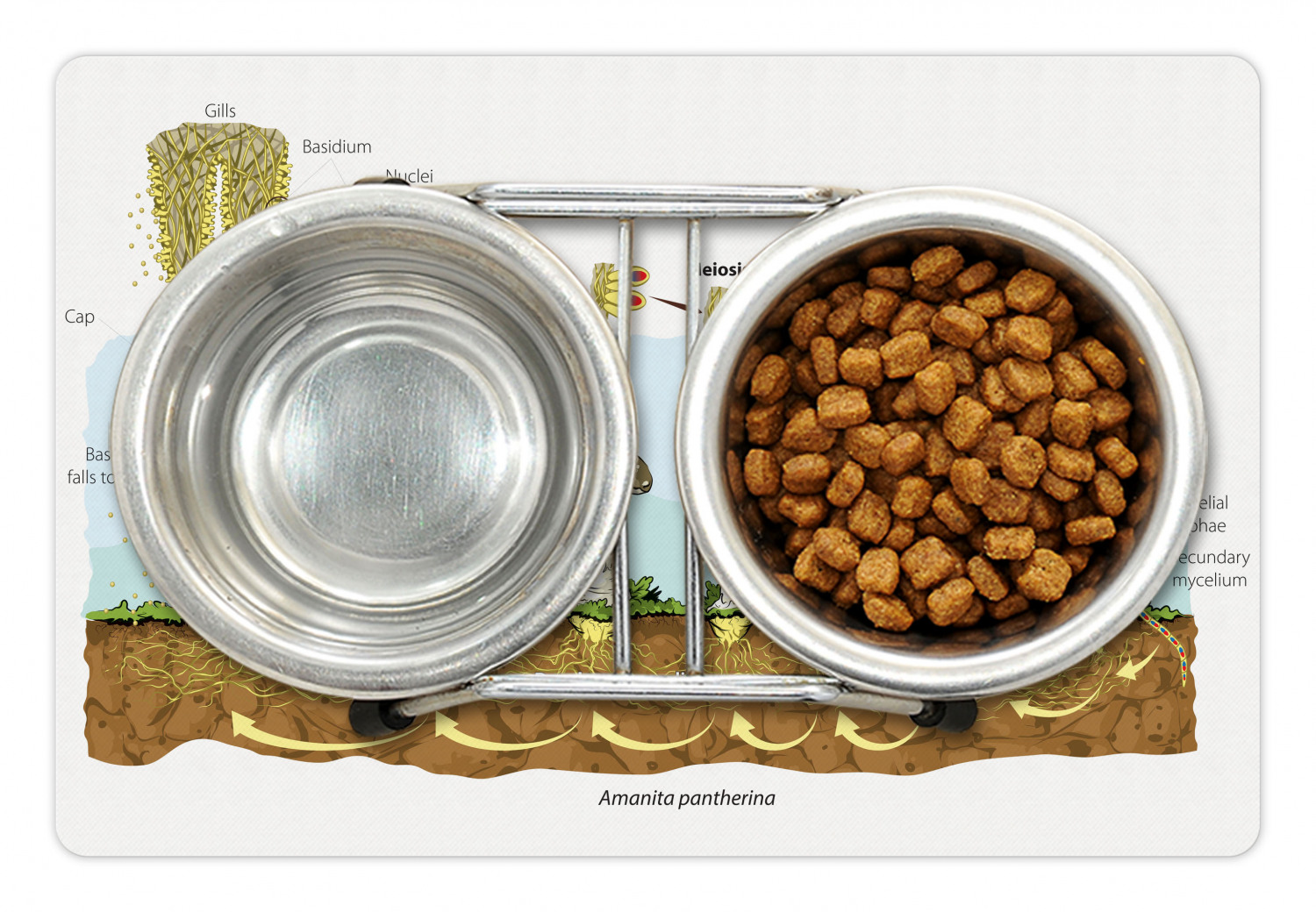 Biology Pet Mat for Food and Water, Life Cycle of Mushrooms Theme ...