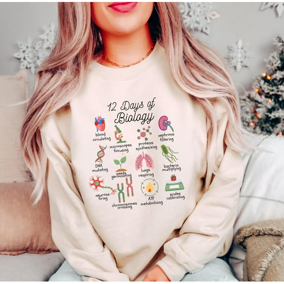 Biology Science Sweatshirt, Science Lover Cute Cozy Holiday Crewneck ...