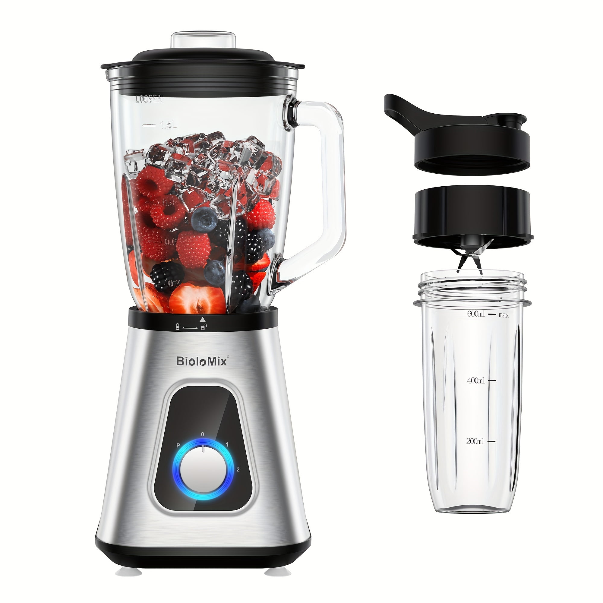 Biolomix Blender 1.5L Smoothie Maker with BPA-Free Glass Jug, Food ...