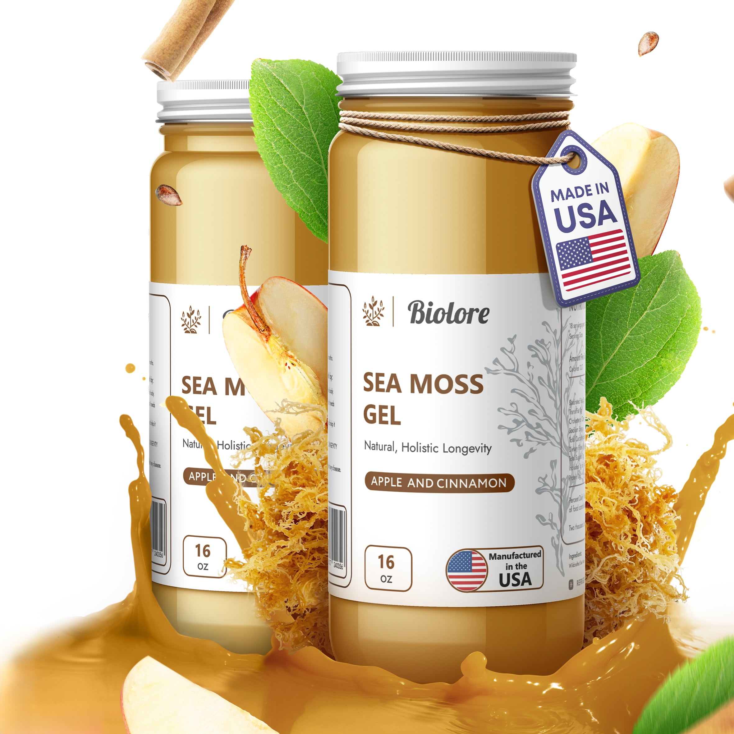 Biolore Sea Moss Gel Apple-Cinnamon 32Oz Made in USA Supercharge Your Health w/Raw Wildcrafted ...
