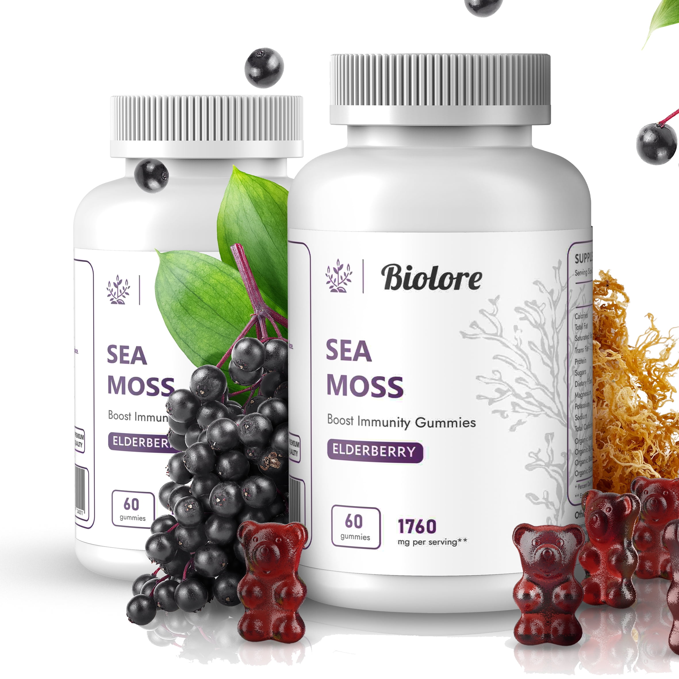 Biolore Sea Moss Gummies with Elderberry, Contains Irish Sea Moss,Burdock Root, Bladderwrack ...