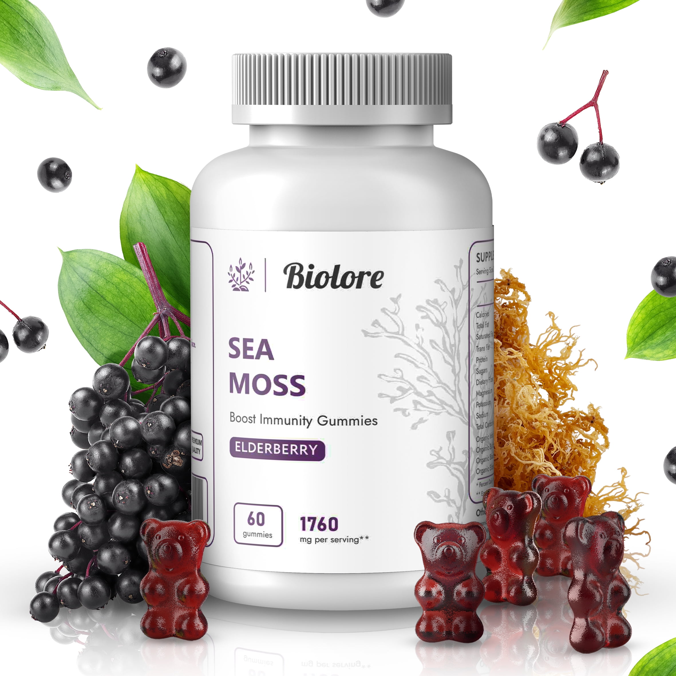 Biolore Sea Moss Gummies with Elderberry, Contains Irish Sea Moss, Organic Extract, Burdock Root ...