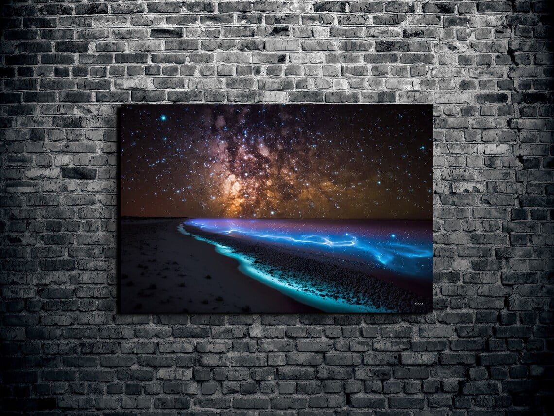Bioluminescent Algae Star Filled Landscape Wall Art, Space Wall Art ...