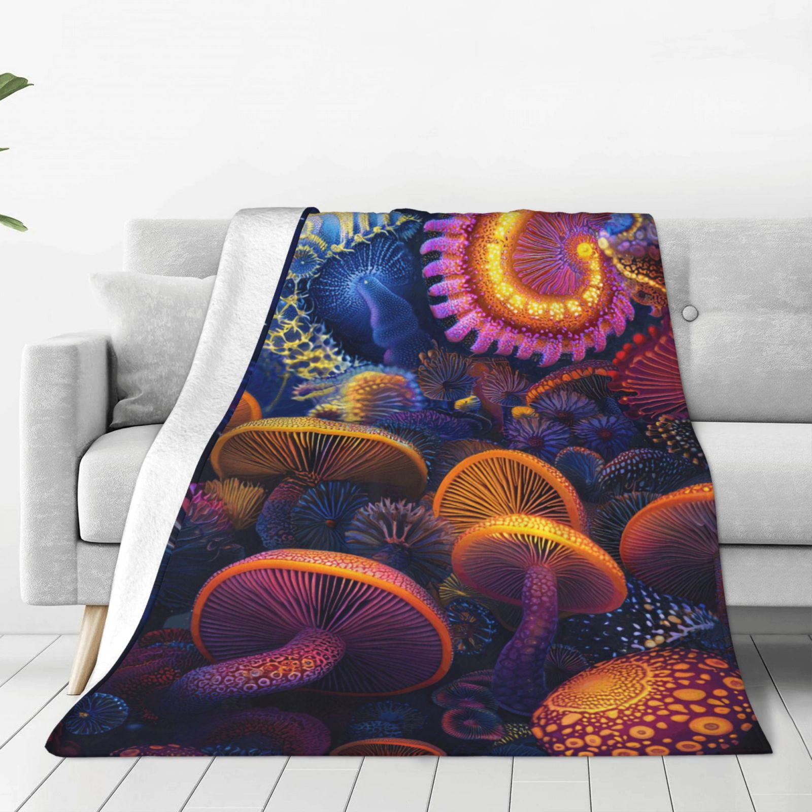 Bioluminescent Fungi Flannel Throw Blanket, Soft, Warm, Durable ...
