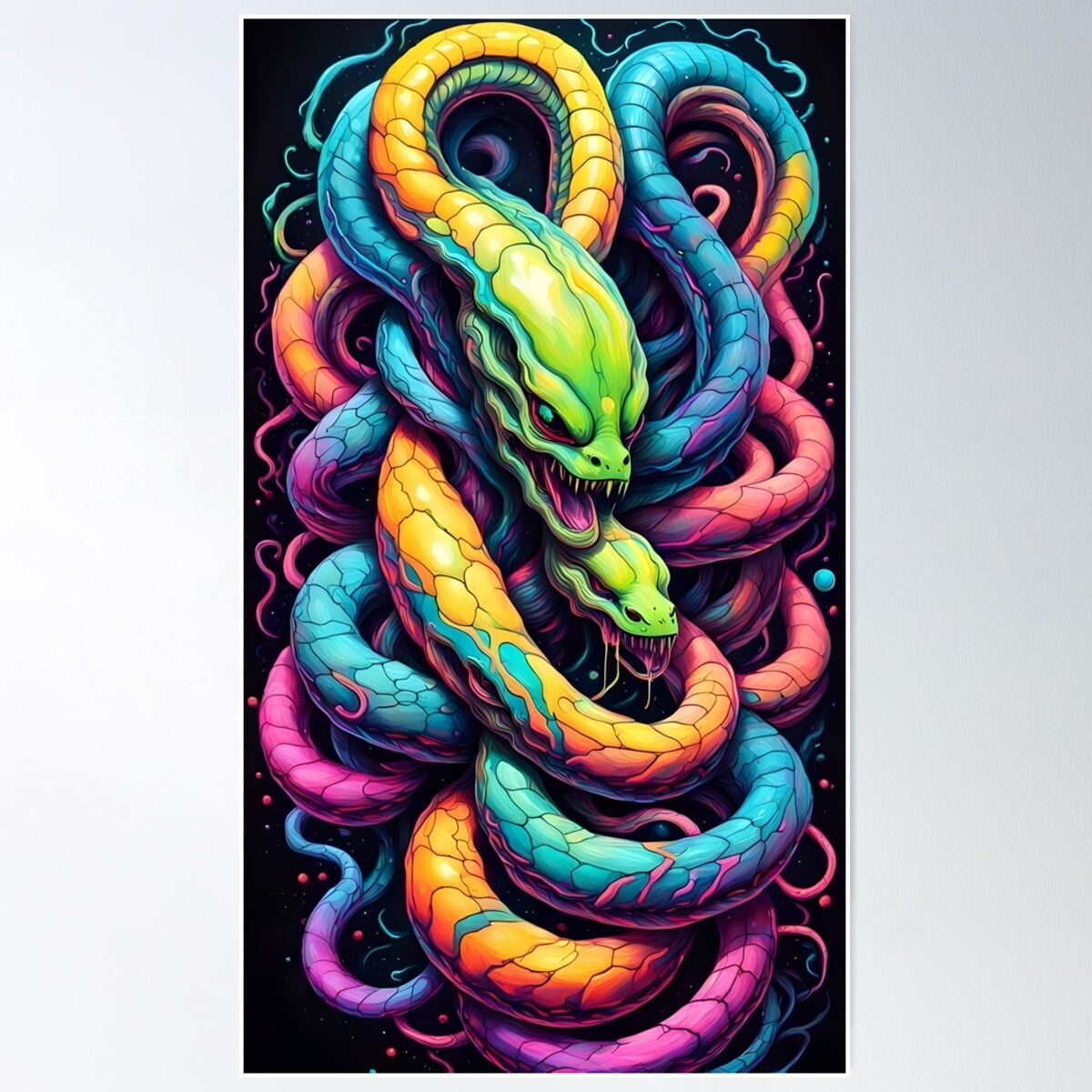Bioluminescent Neon Alien Snakes Poster Wall Art, Modern Wall Decor For ...