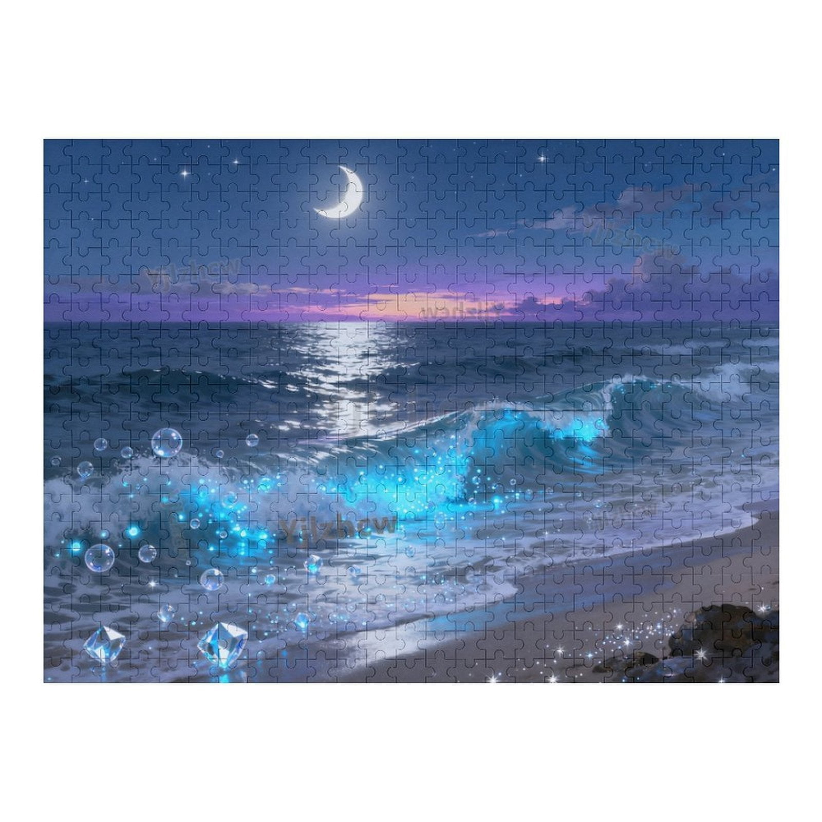 Bioluminescent Ocean Wave Sunset Sky Wooden Jigsaw Puzzle 500 Pieces ...