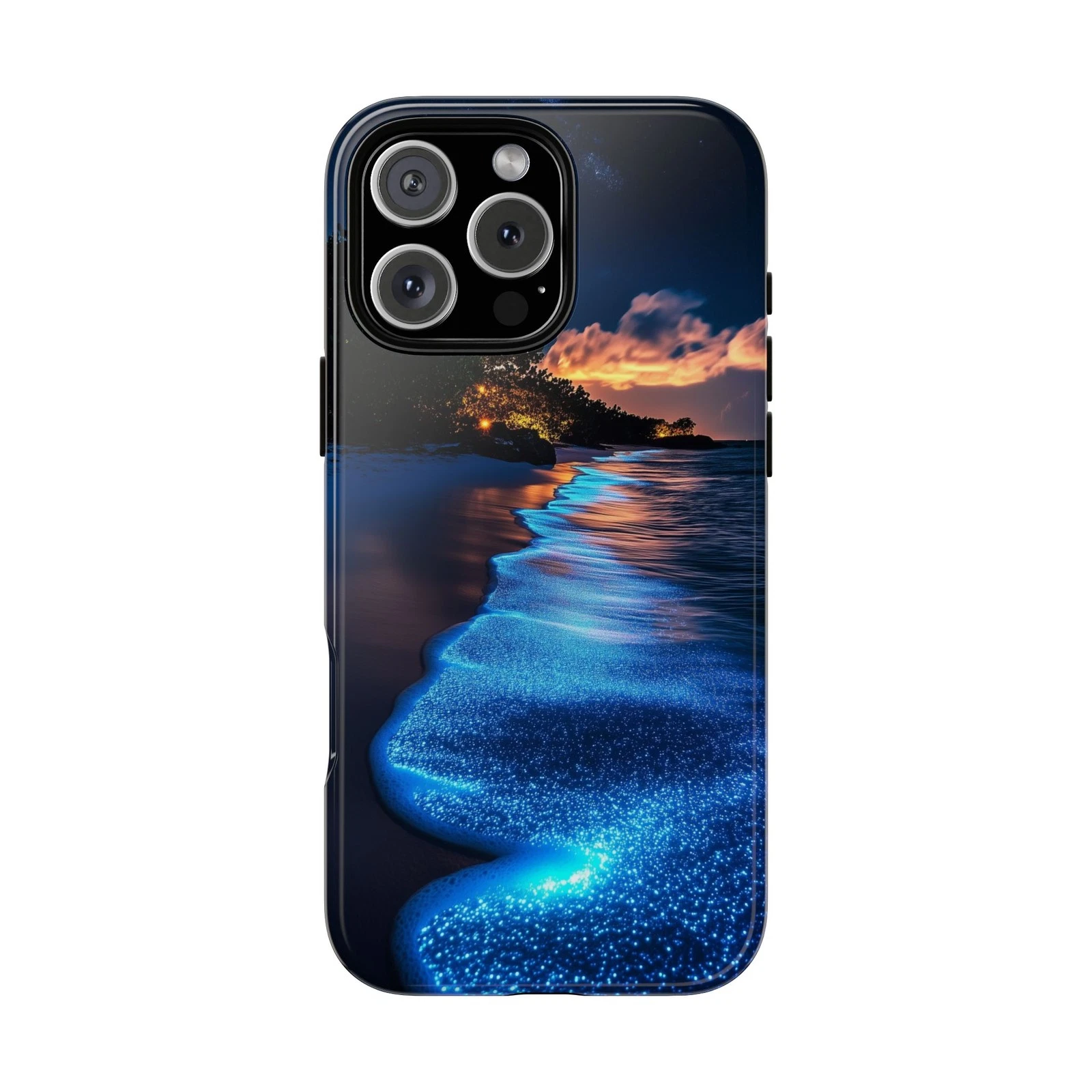 Bioluminescent Ocean Waves Night Scene Case for iPhone 17 through 11 ...