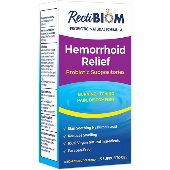 Biom Probiotics RectiBiom Hemorrhoid Relief Suppositories, Hemorrhoid ...