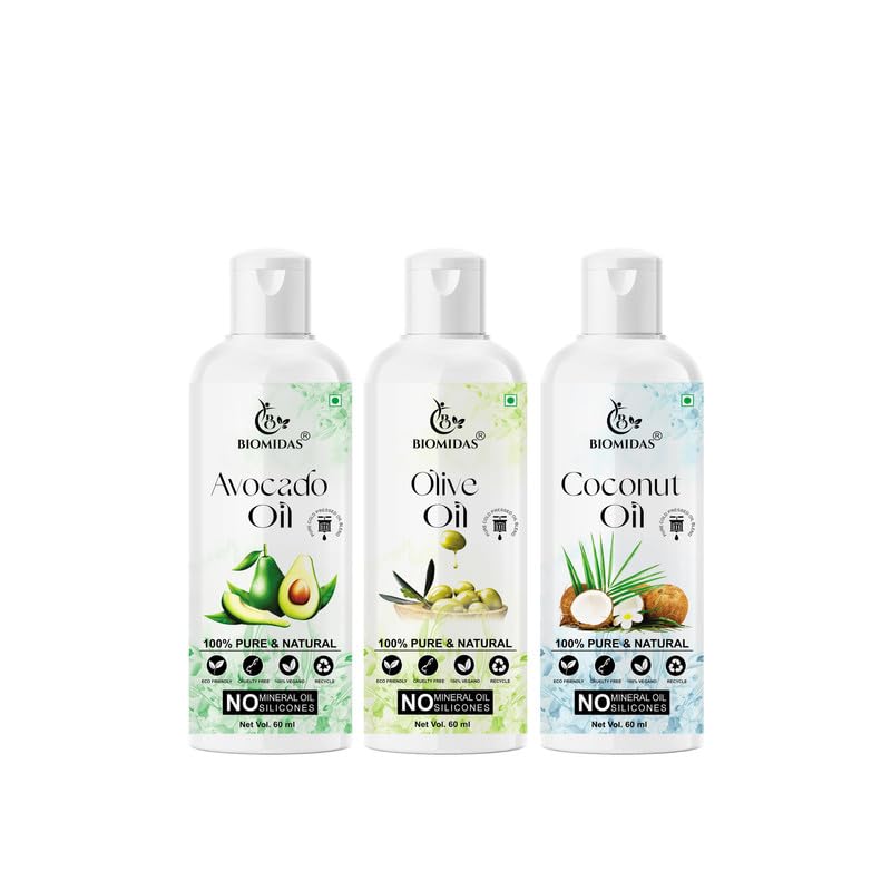 Biomidas 100 Pure Avocado Oil Olive Oil Coconut Oil 60ML Combo Pack Of ...