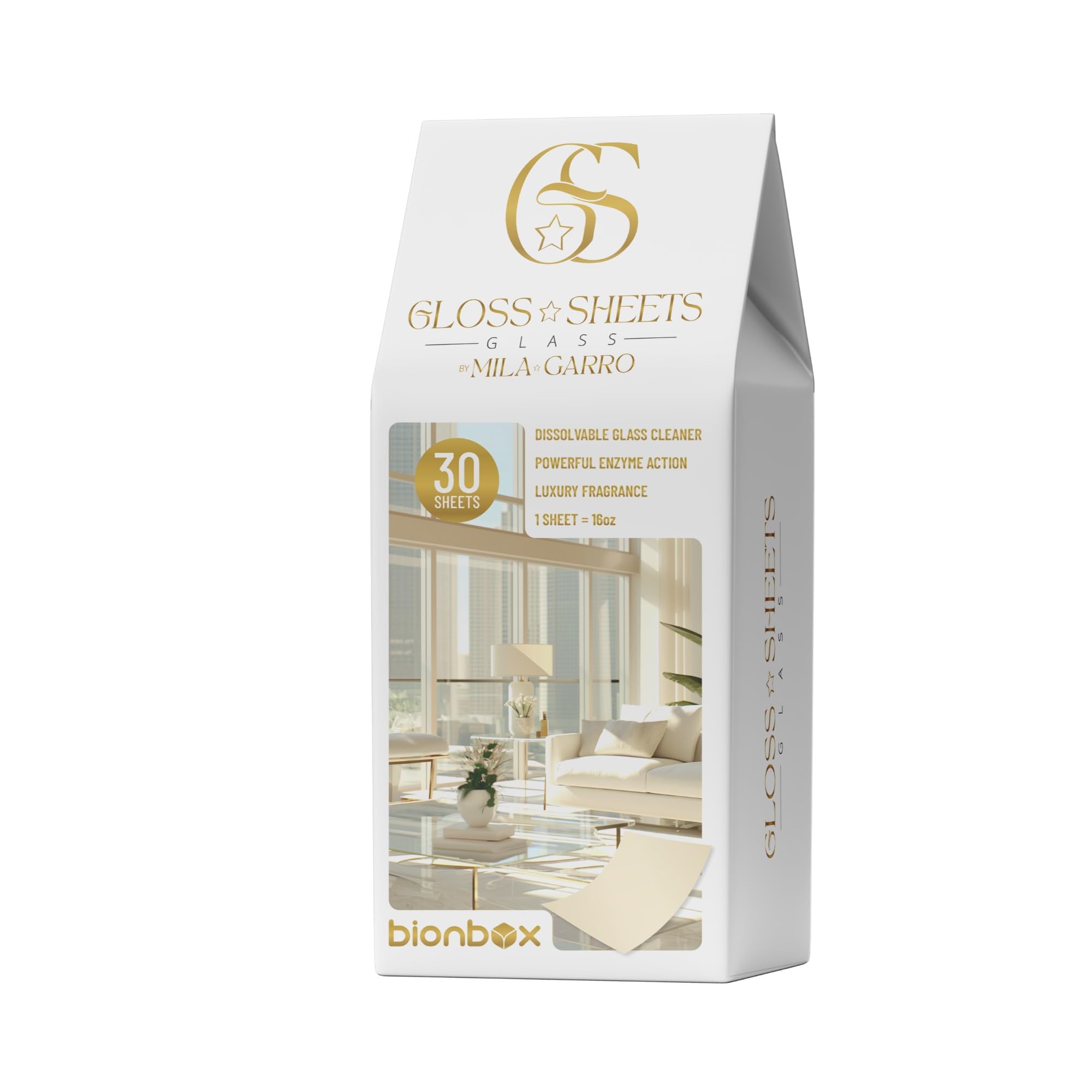 Bionbox Glass Cleaner and Window Cleaner by Mila Garro, Water-Soluble Sheets for spray bottle ...