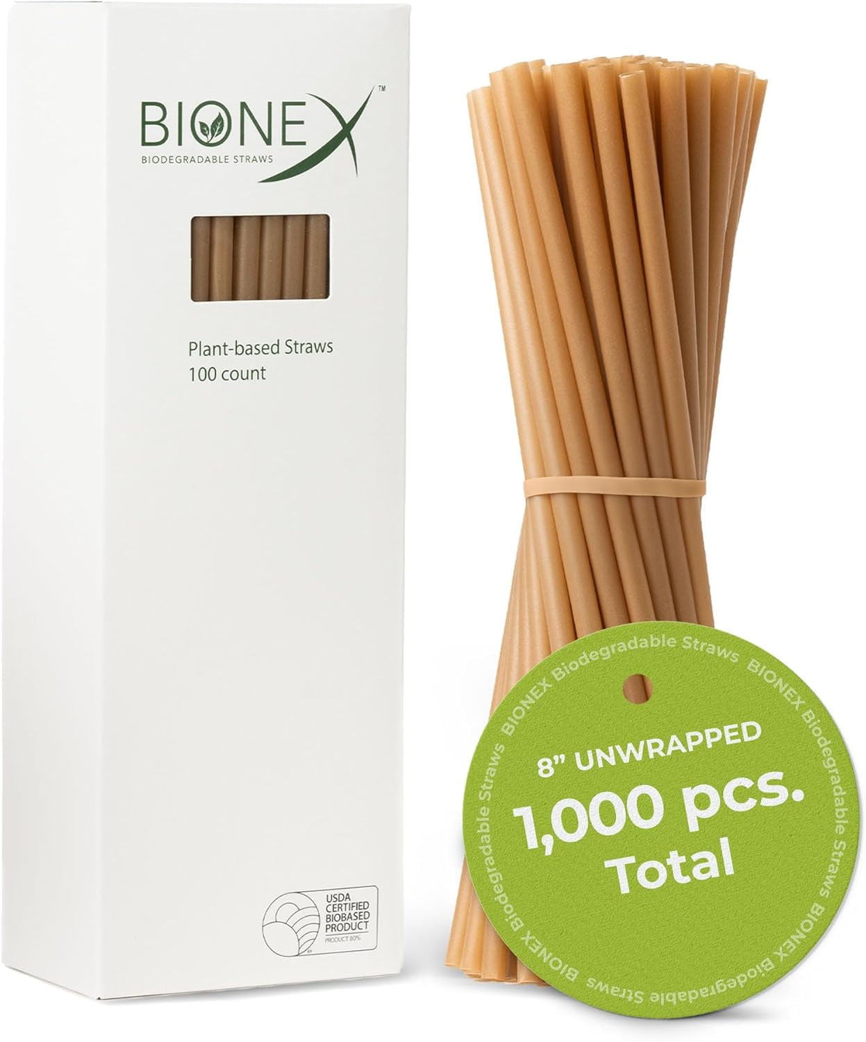 Bionex 8-inch Sugarcane Straws, 1000 Count Unwrapped Drinking Straws, Plastic and Paper Straw ...