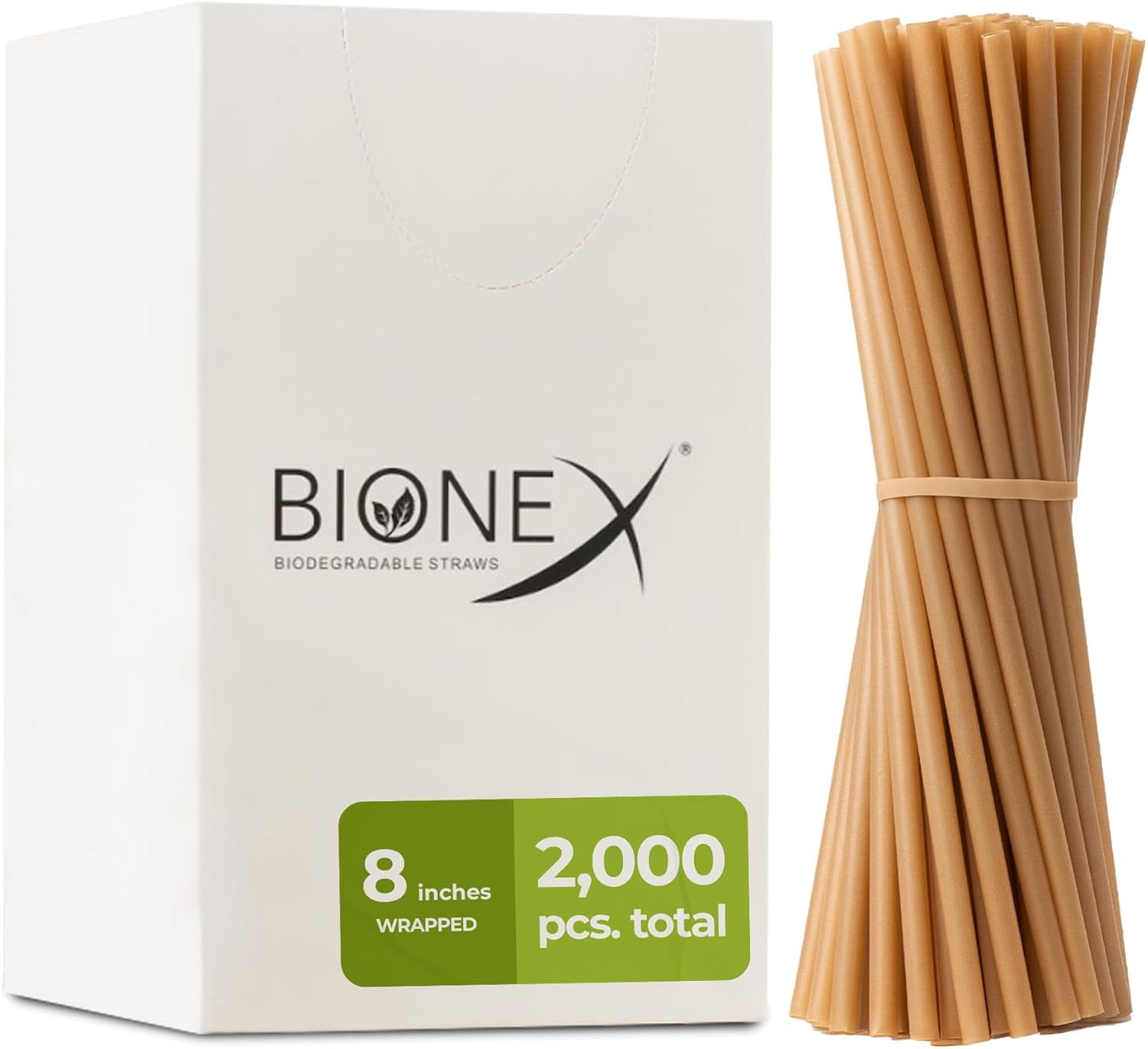 Bionex 8-inch Sugarcane straws disposable, 2,000 Count UnWrapped Drinking Straws, Plastic Straw ...