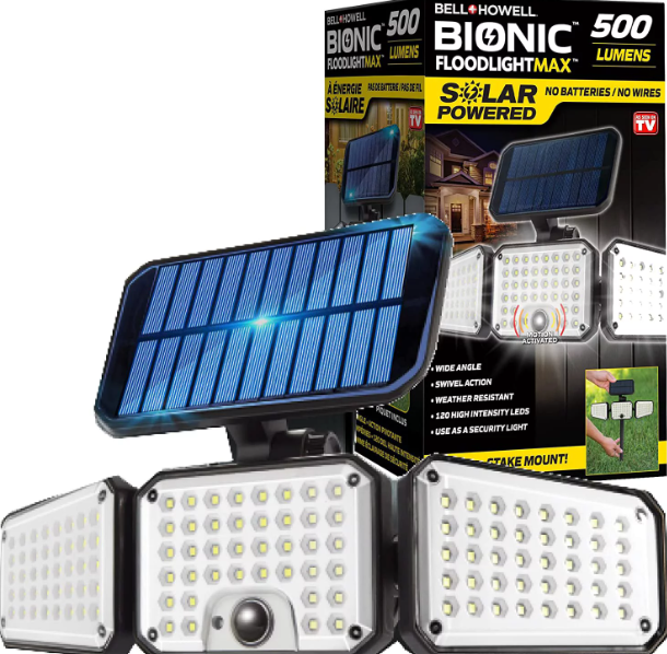 Bell + Howell Bionic Spotlight, 25 ft. Motion Sensor, Solar Sun Panels ...