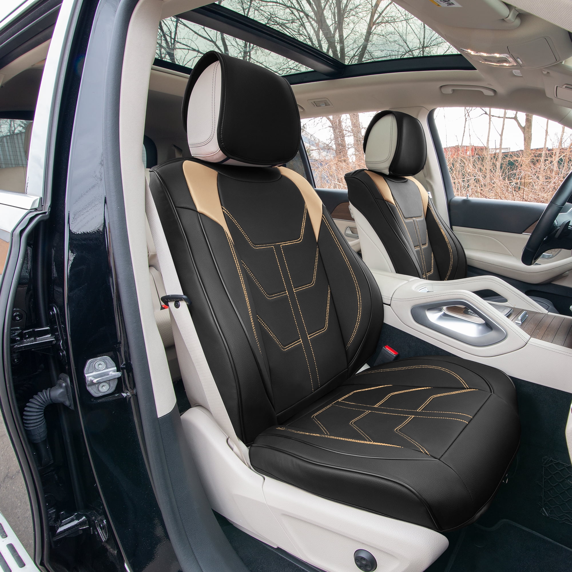 Bionic70 Deluxe Faux Leather Car Seat Covers with Contrast Stitching ...